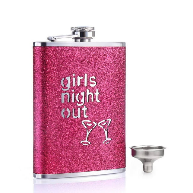 iMucci 8oz Hip Flask - Rose Pink Girls Night Out Party Glitter and ...