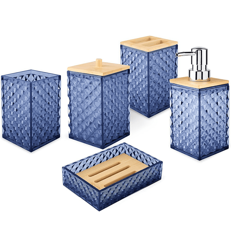 iMucci Bathroom Accessory Set, Grid Pattern 5 Pcs Plastic Bathroom Set ...