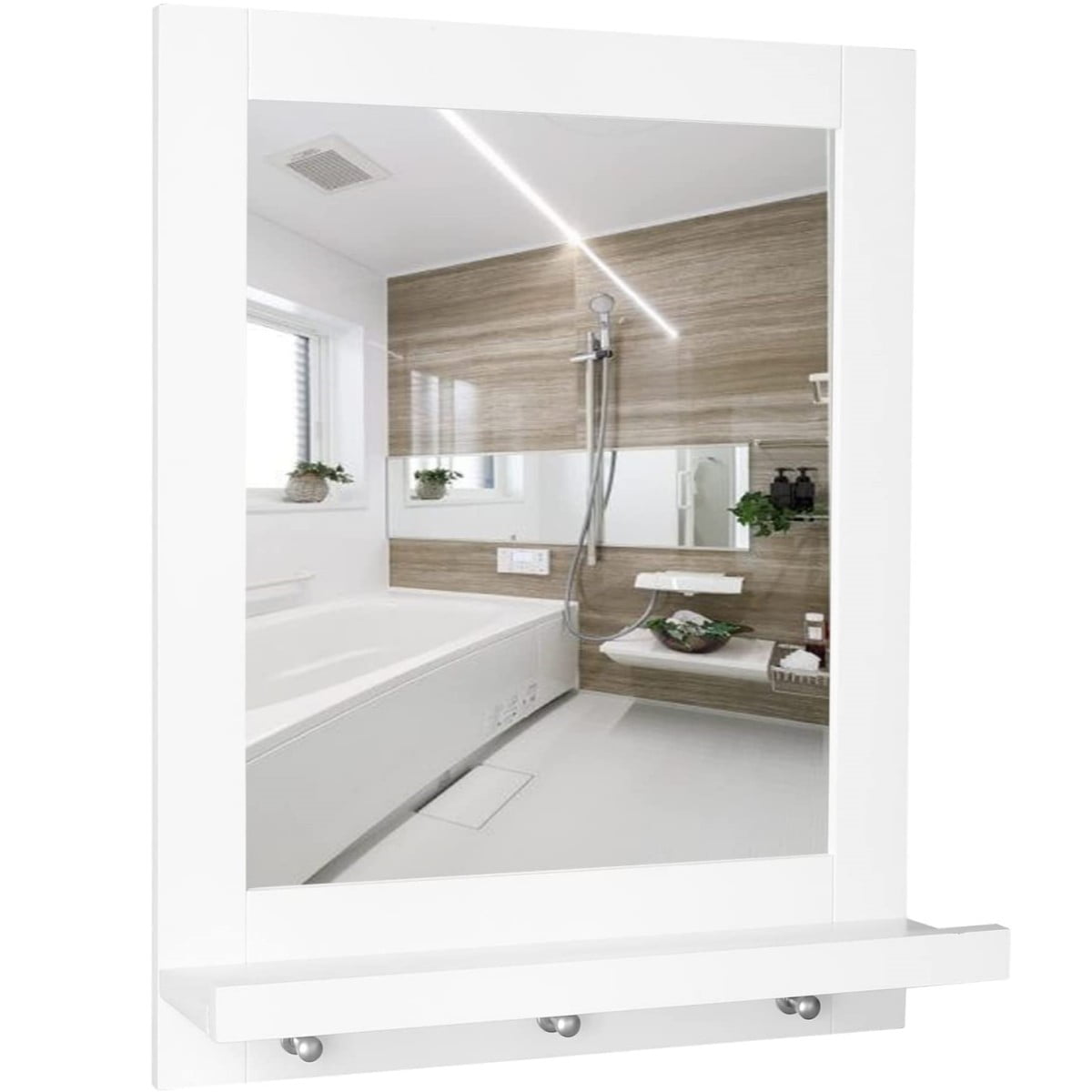iMucci Bathroom Wall Mirror with Shelf and 3 Hooks, Square Makeup ...