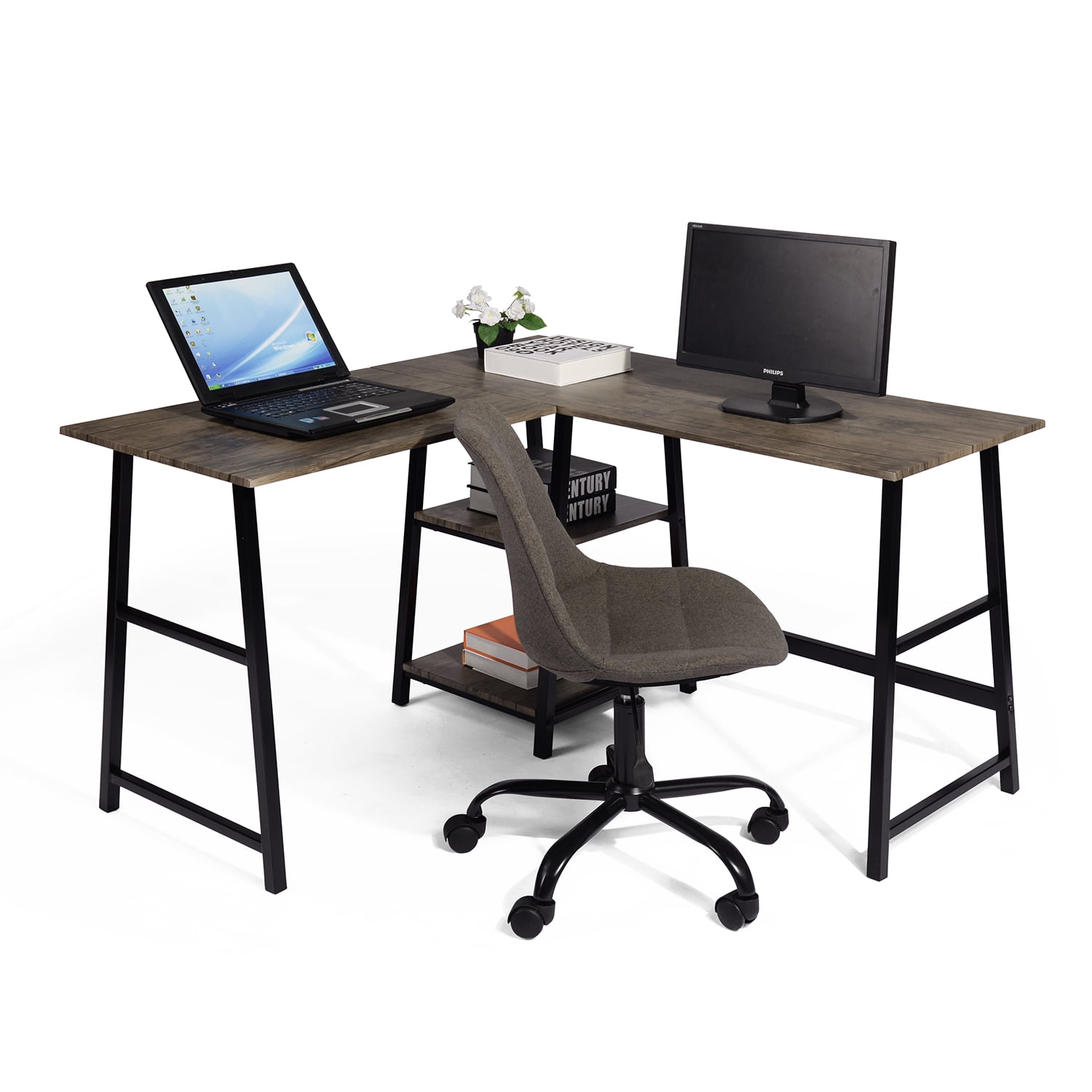 iMucci L Shaped Desk - 47.2 Inch Home Office Desk with Storage Shelves ...