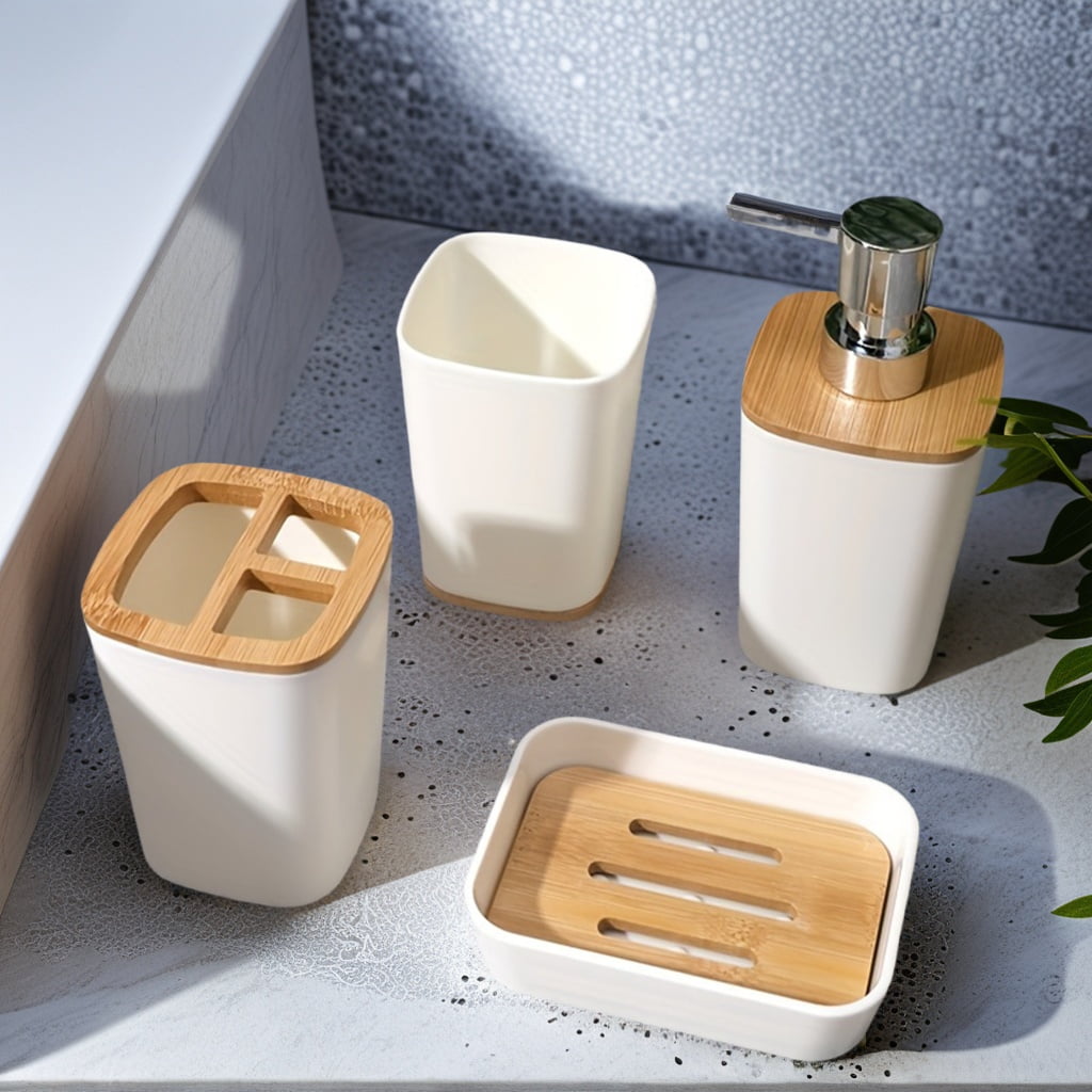 iMucci Minimalist White Bathroom Accessories Set – 4-Piece Bathroom ...