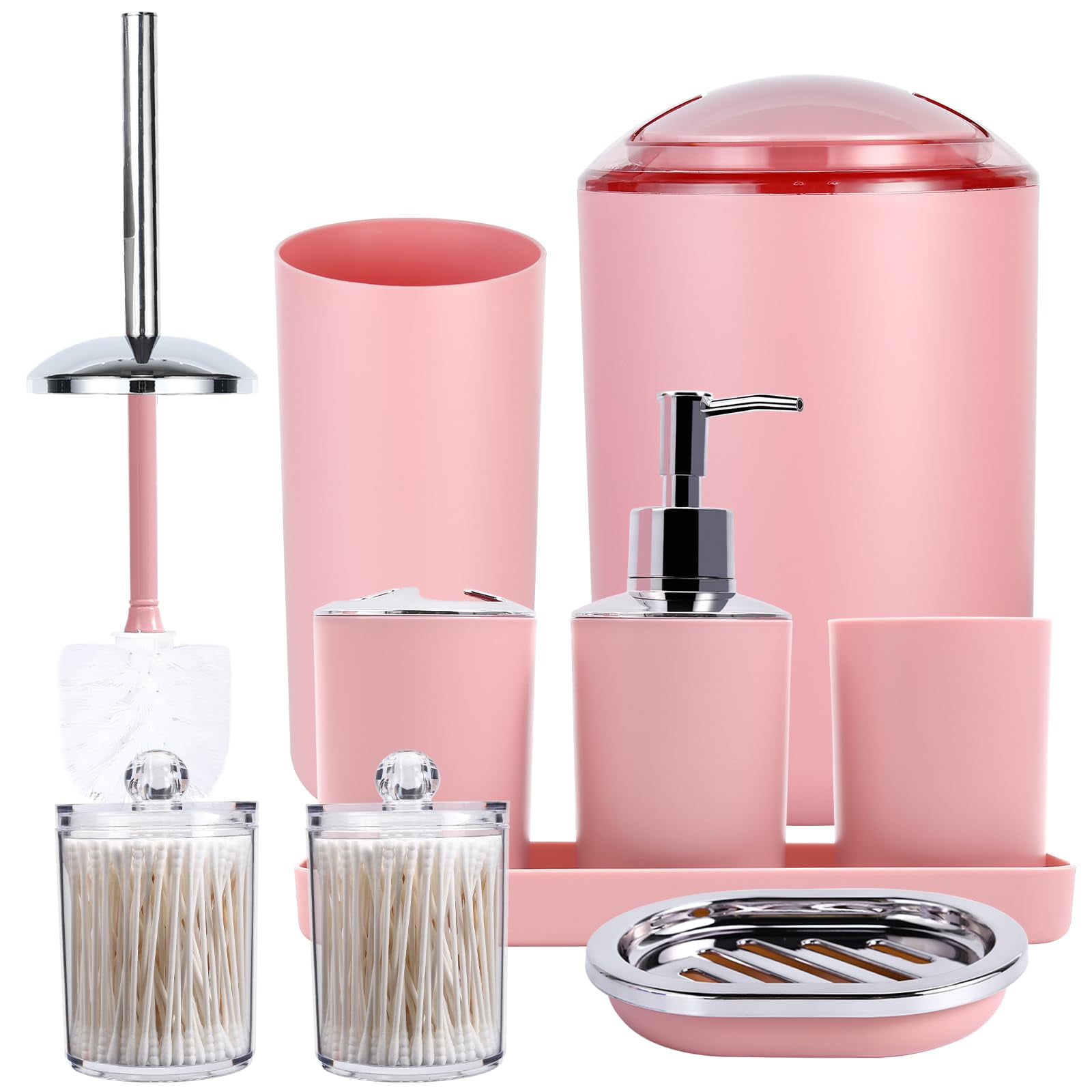 iMucci 8-Piece Pink Bathroom Set - Includes Toothbrush Holder, Cup ...