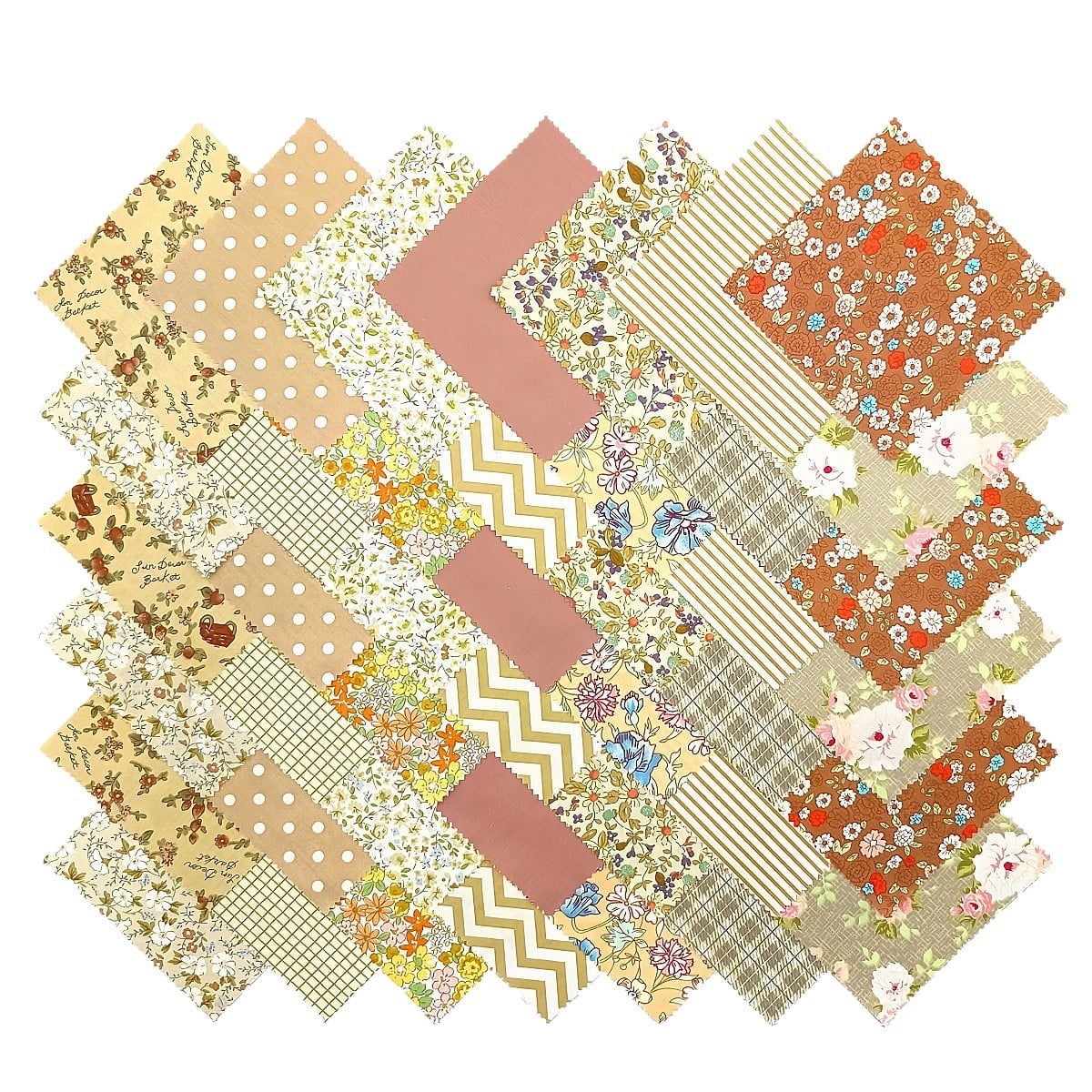 iMzoon 42Pcs Brown Wavy Edge Fabric Squares 10" Cotton Fat Quarters ...