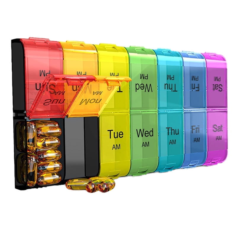 iMzoon Weekly Pill Organizer 2 Times a Day, Portable AM/PM Pill Box ...