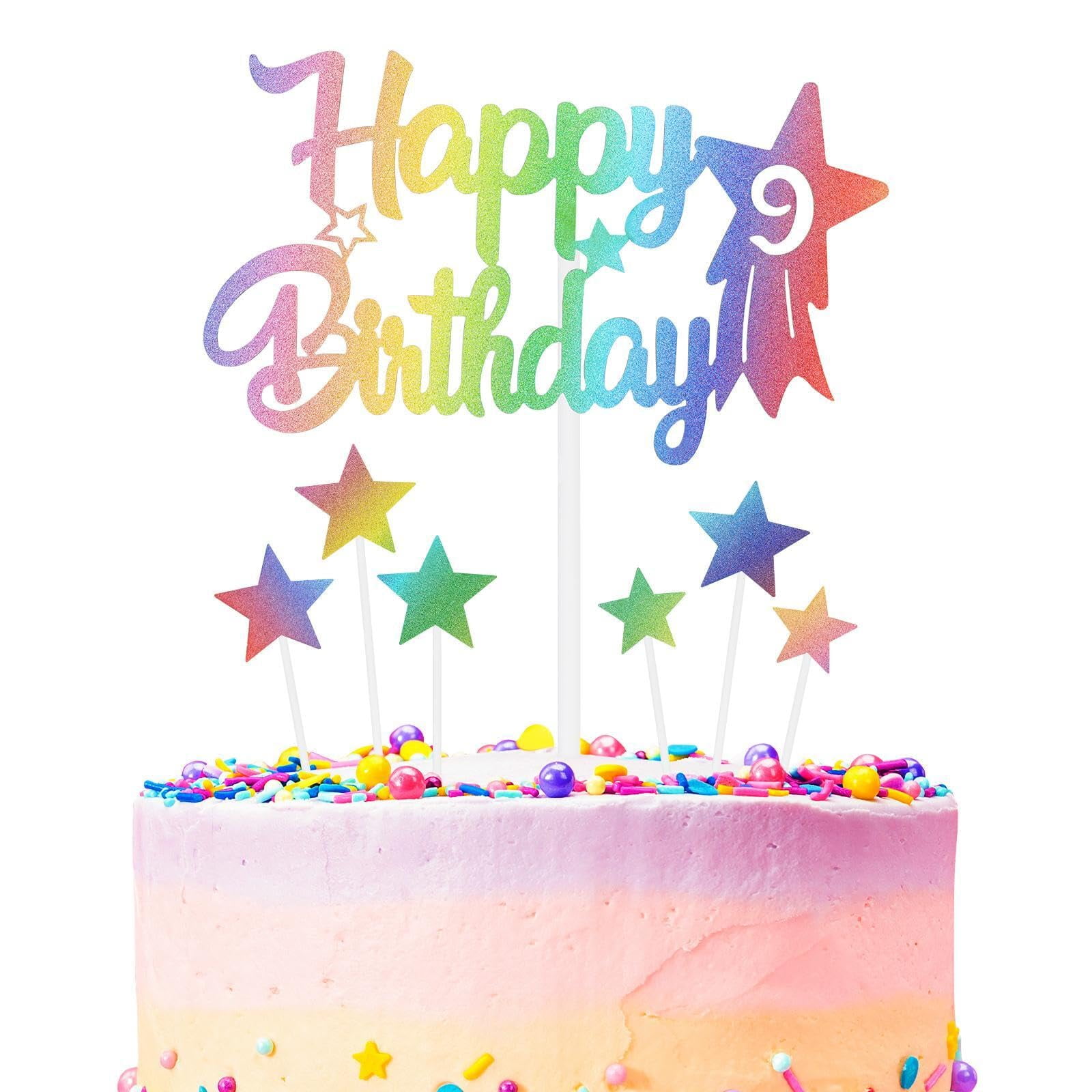 iNINGER Rainbow Cake Toppers,Rainbow Birthday Cake Toppers,9th ...