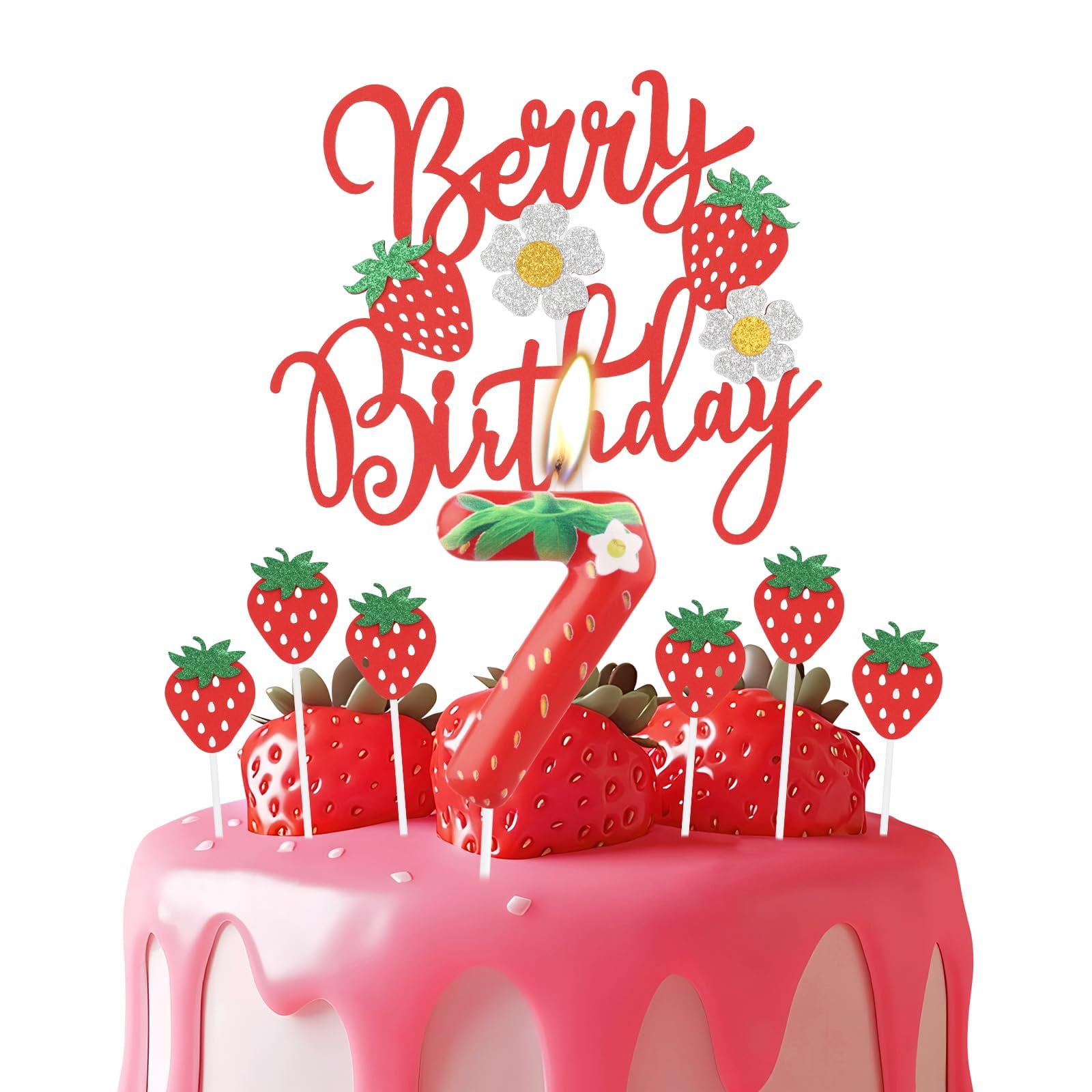iNINGER Strawberry 7th Birthday Candle,Strawberry Number Happy Birthday ...
