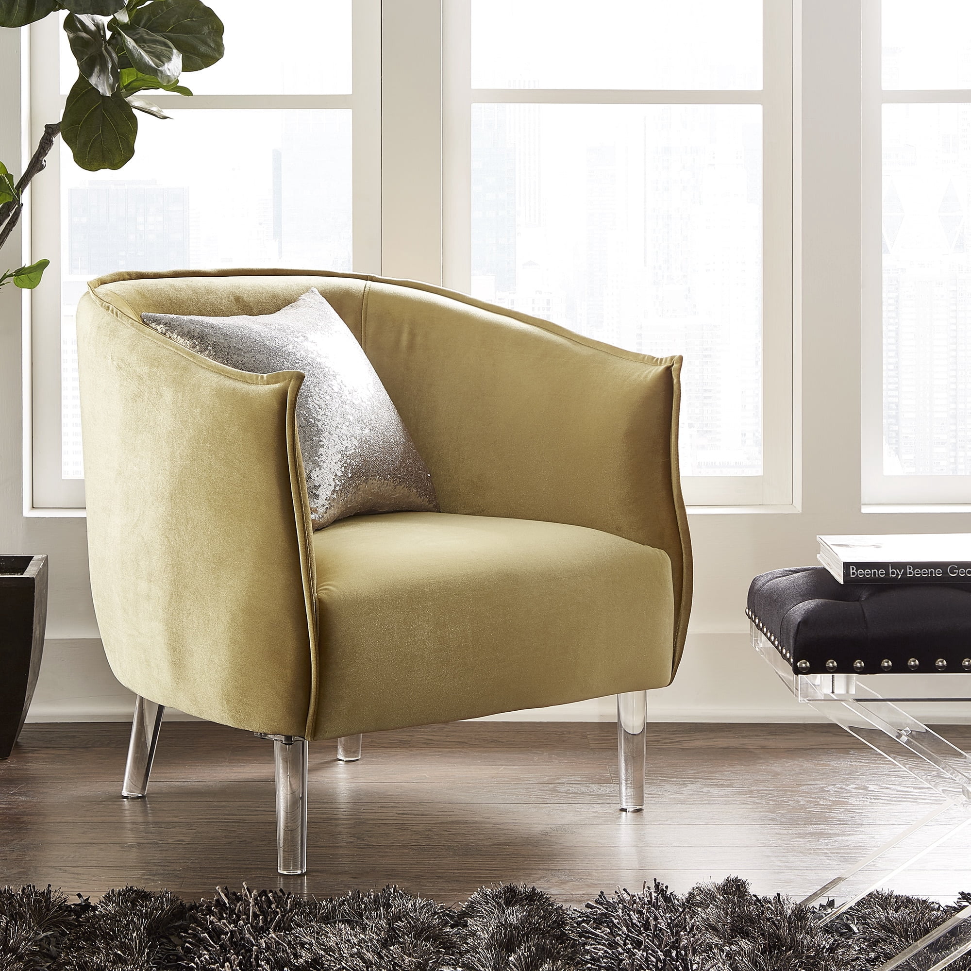 iNSPIRE Q Vianne Velvet Curved Back Acrylic Leg Accent Chair by Bold ...