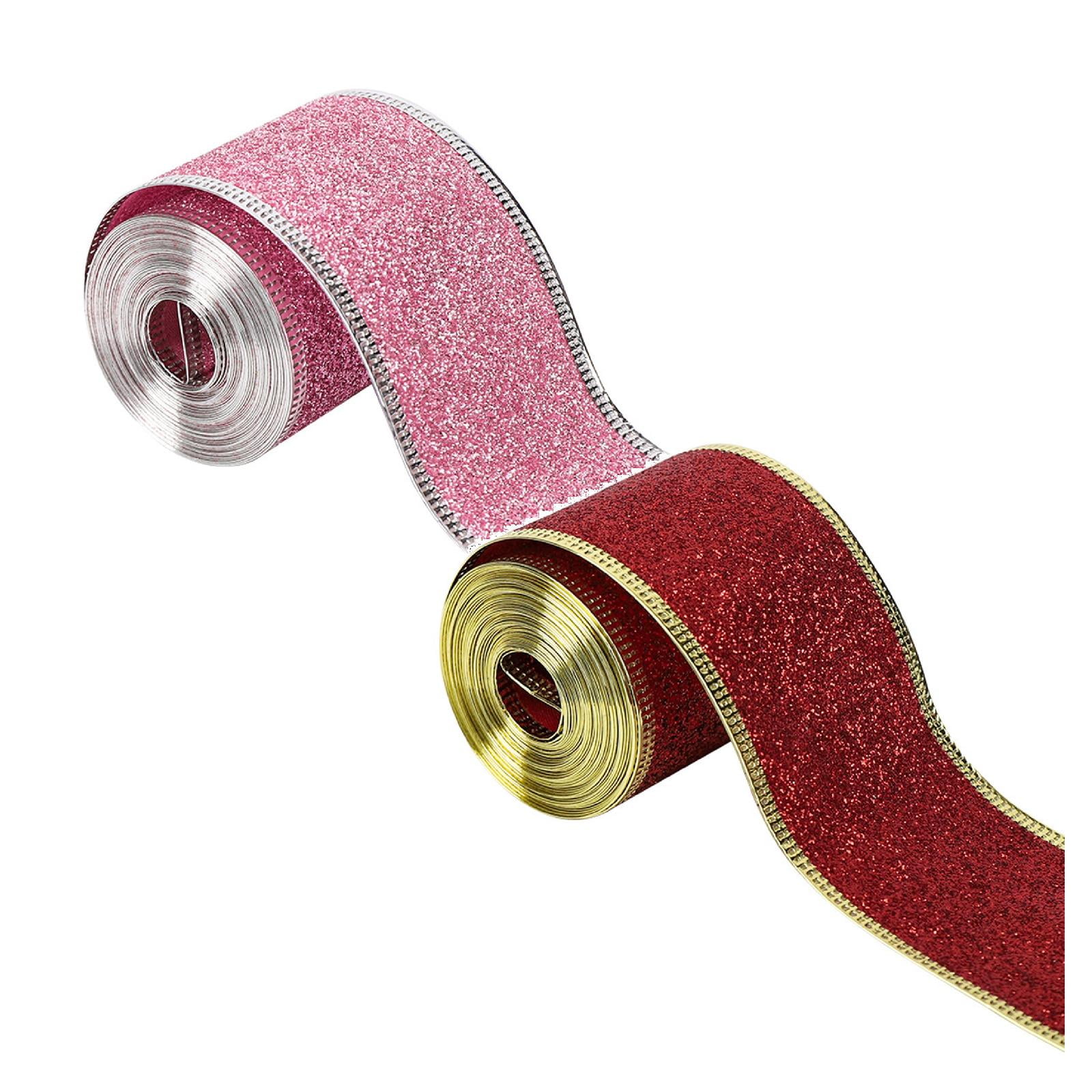 iOPQO 2PC Room Decor Wide Shimmers Christmas Ribbon With Gold Wired ...