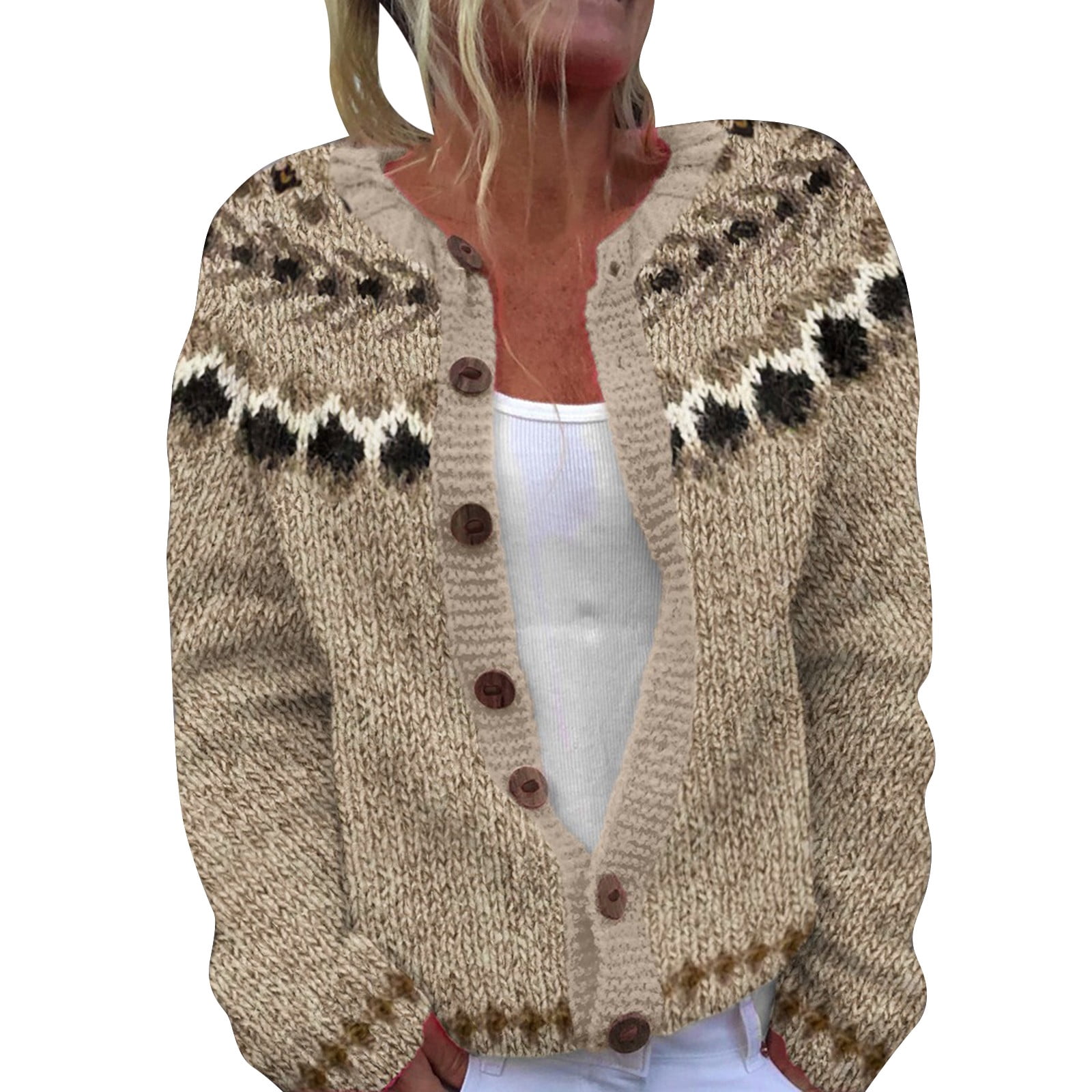 iOPQO Fair Isle Sweater Women Cardigan Sweater Womens Button Up ...