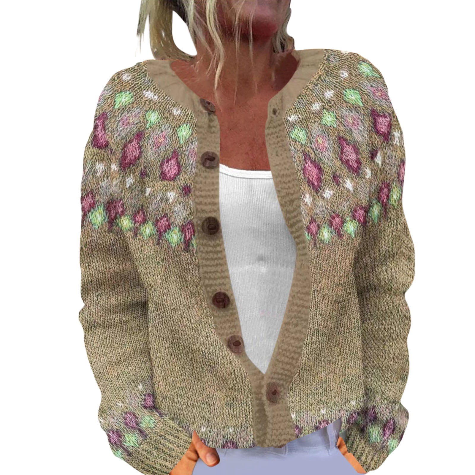 iOPQO Fair Isle Sweater Women Cardigan Sweaters for Women Vintage ...