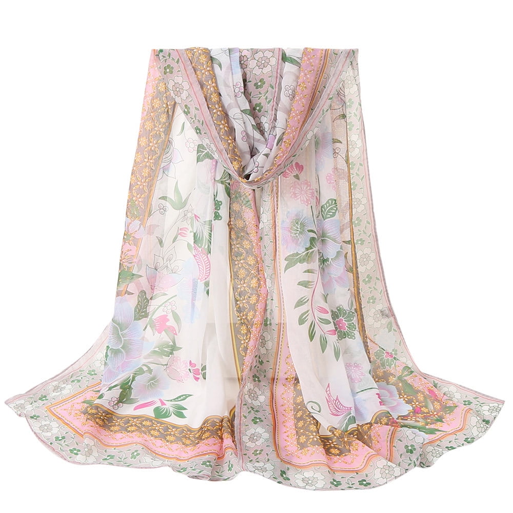 iOPQO Silk Scarves Fashion Women Flowers Printing Long Soft Wrap Scarf ...