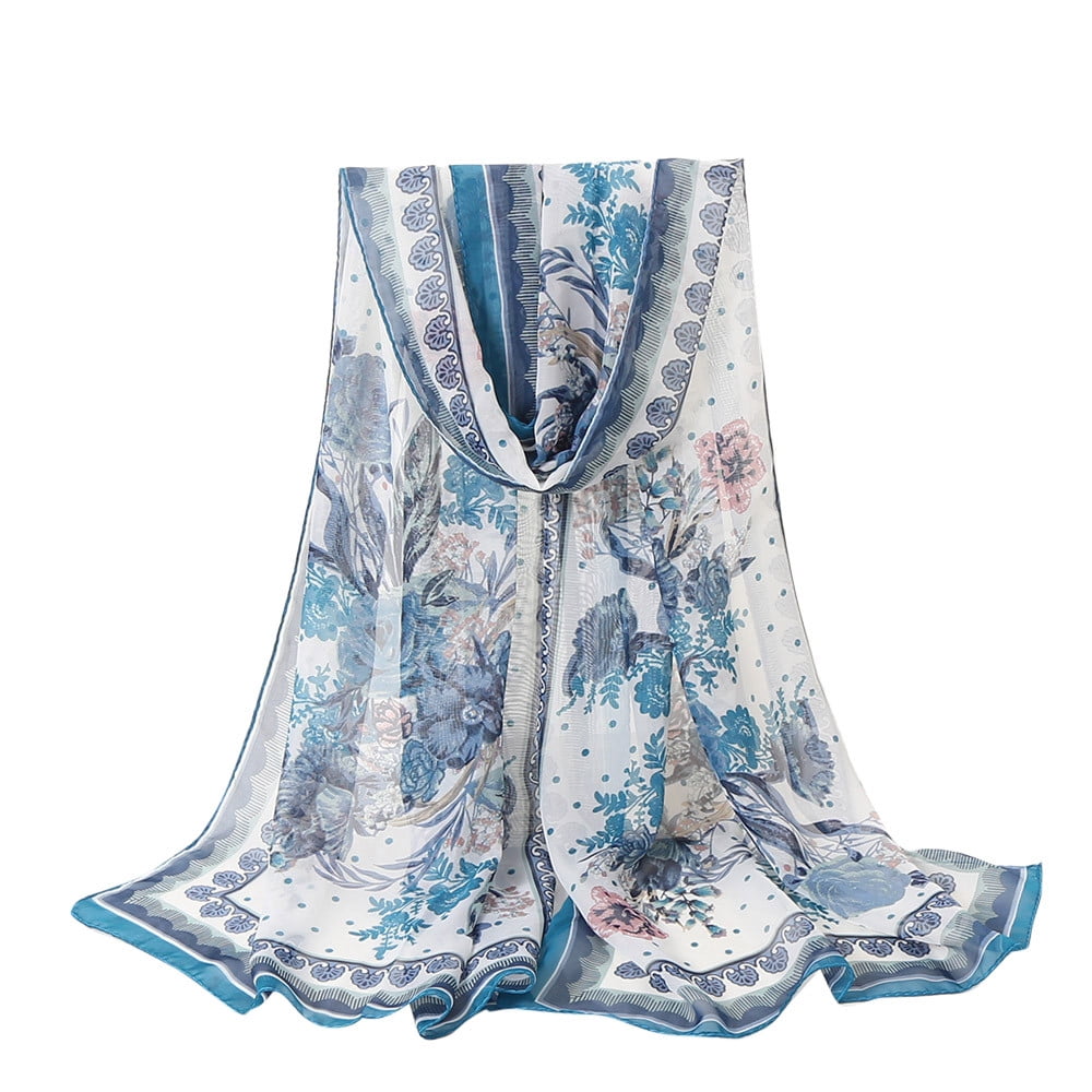 iOPQO Women's Silk Scarves Flowers Printing Long Soft Wrap Scarf Shawl ...