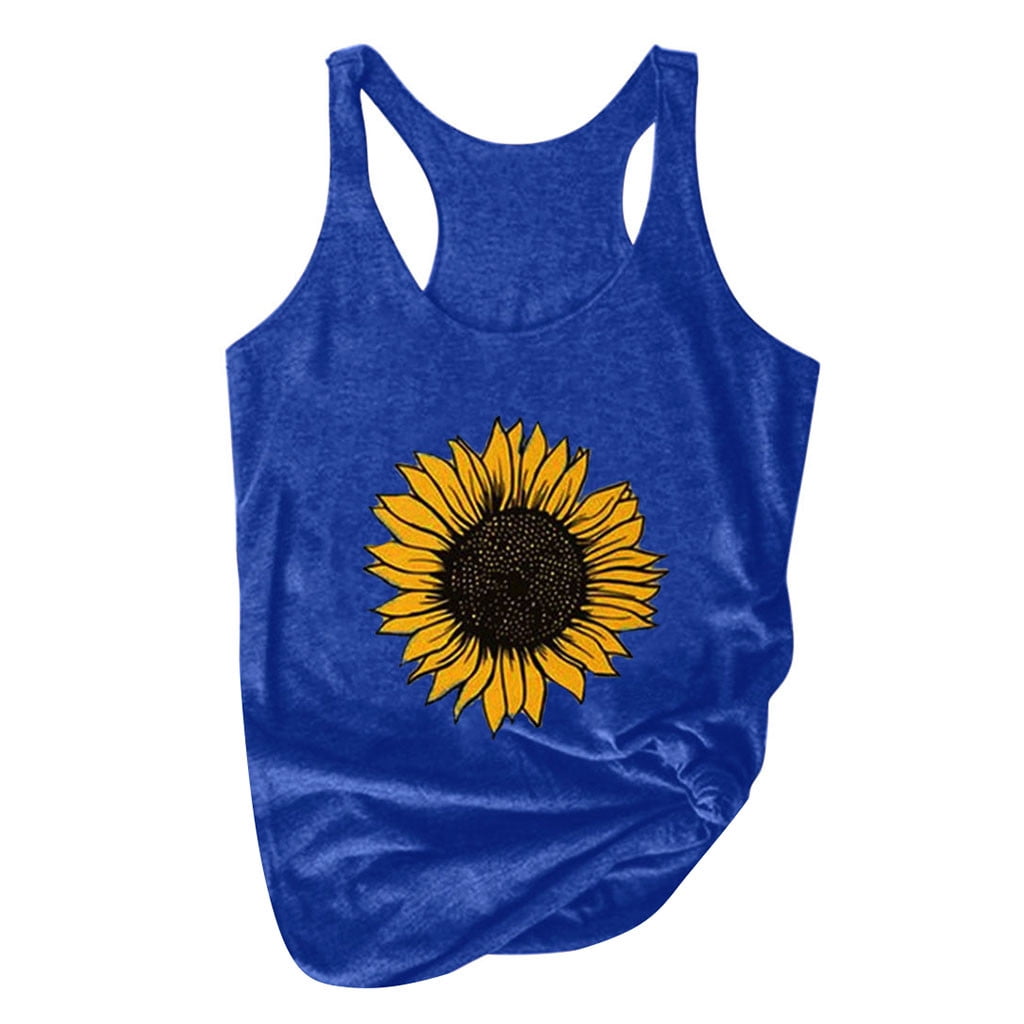 iOPQO tank top for women Women Plus Size Summer Sunflower Print Round ...