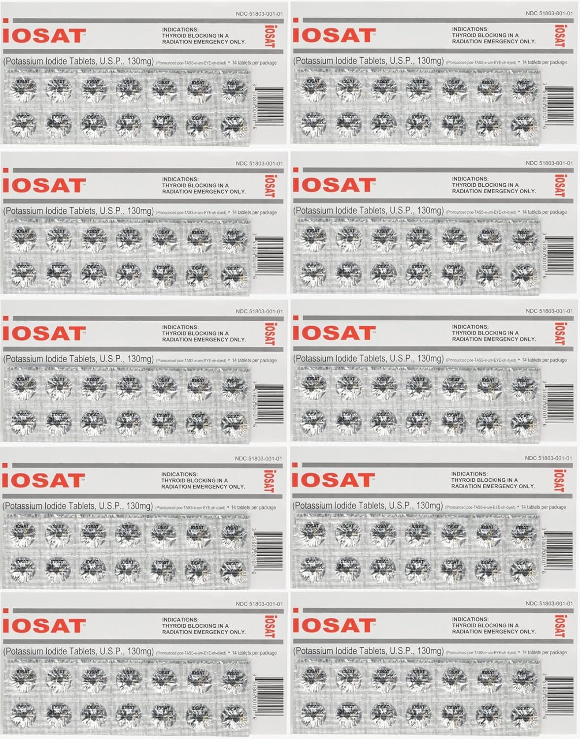 iOSAT Potassium Iodide Tablets, 130 mg – 10 Packs (14 Tablets Each ...