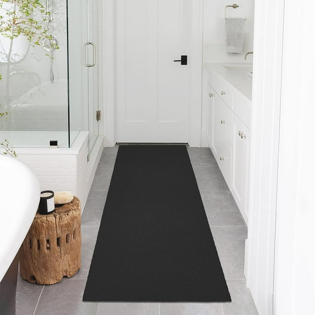 iOhouze 2' x 6' Boho Kitchen Runner Rug Black Non Slip Cotton Woven Rug ...