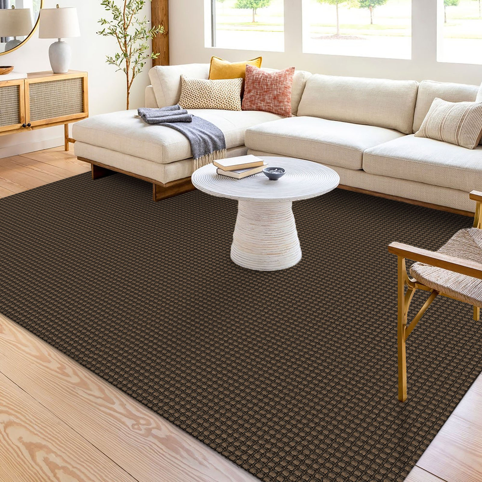 iOhouze 5'x7' Living Room Rugs Washable Area Rug Brown Large Cotton ...
