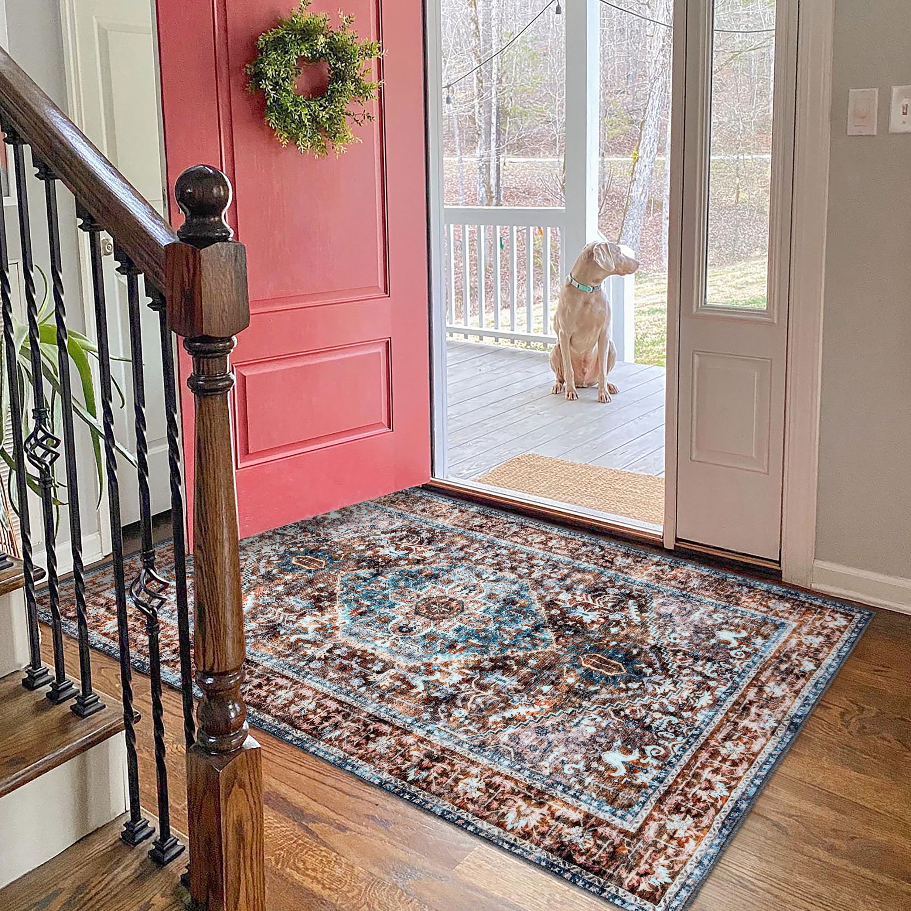 iOhouze Boho Area Rug 3x5 Washable Entry Rug Non Slip Door Mat Brown ...