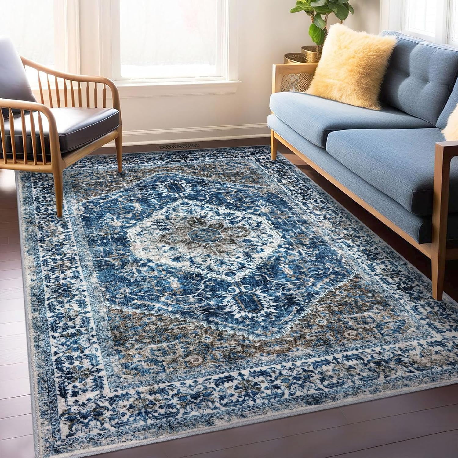 iOhouze Boho Area Rug 4x6 Washable Entry Rug Non Slip Carpet Rugs Blue ...