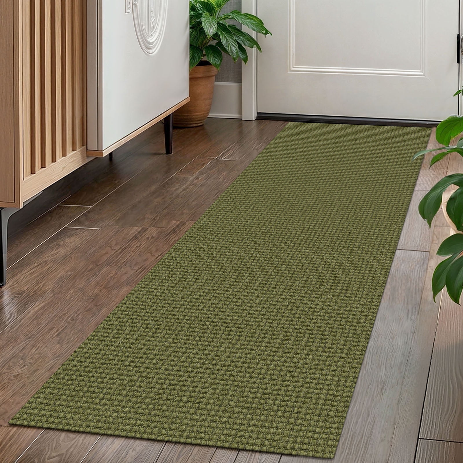 iOhouze Boho Runners for Hallways 2x5 ft Washable kitchen Runner Rubber Backed Green Cotton ...