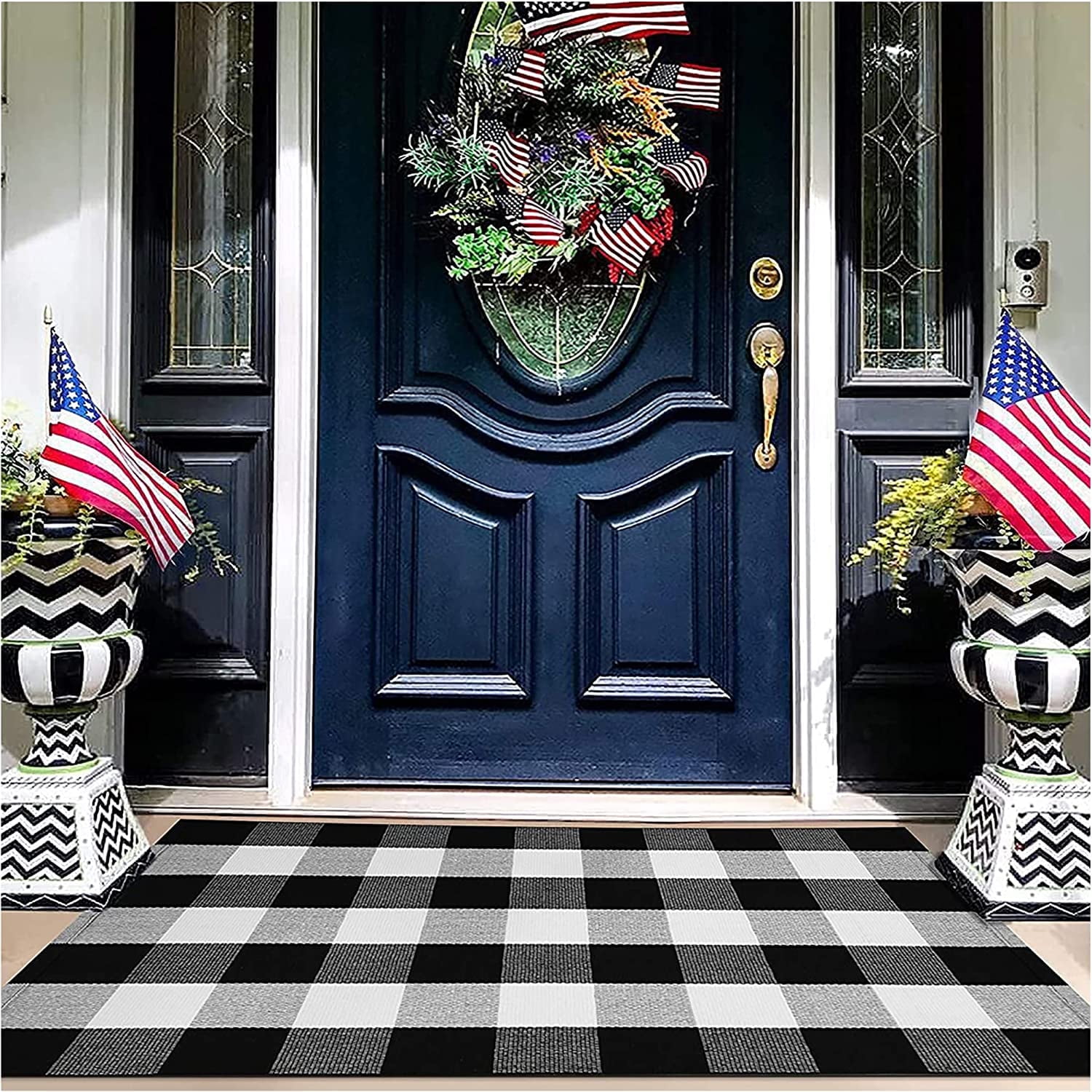 iOhouze Buffalo Plaid Outdoor Rug, Black/White, 2.3'x3.6', Hand-Woven ...