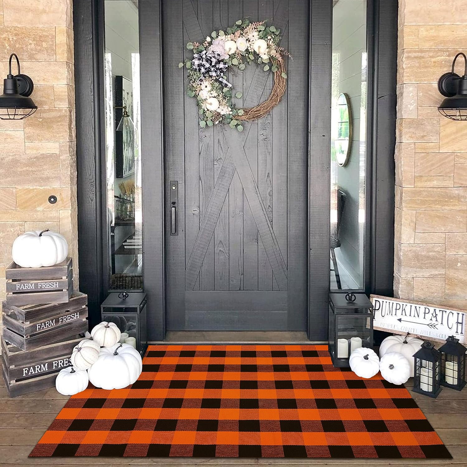 iOhouze Buffalo Plaid Rug 4x6 Orange and Black Checked Rug Washable ...