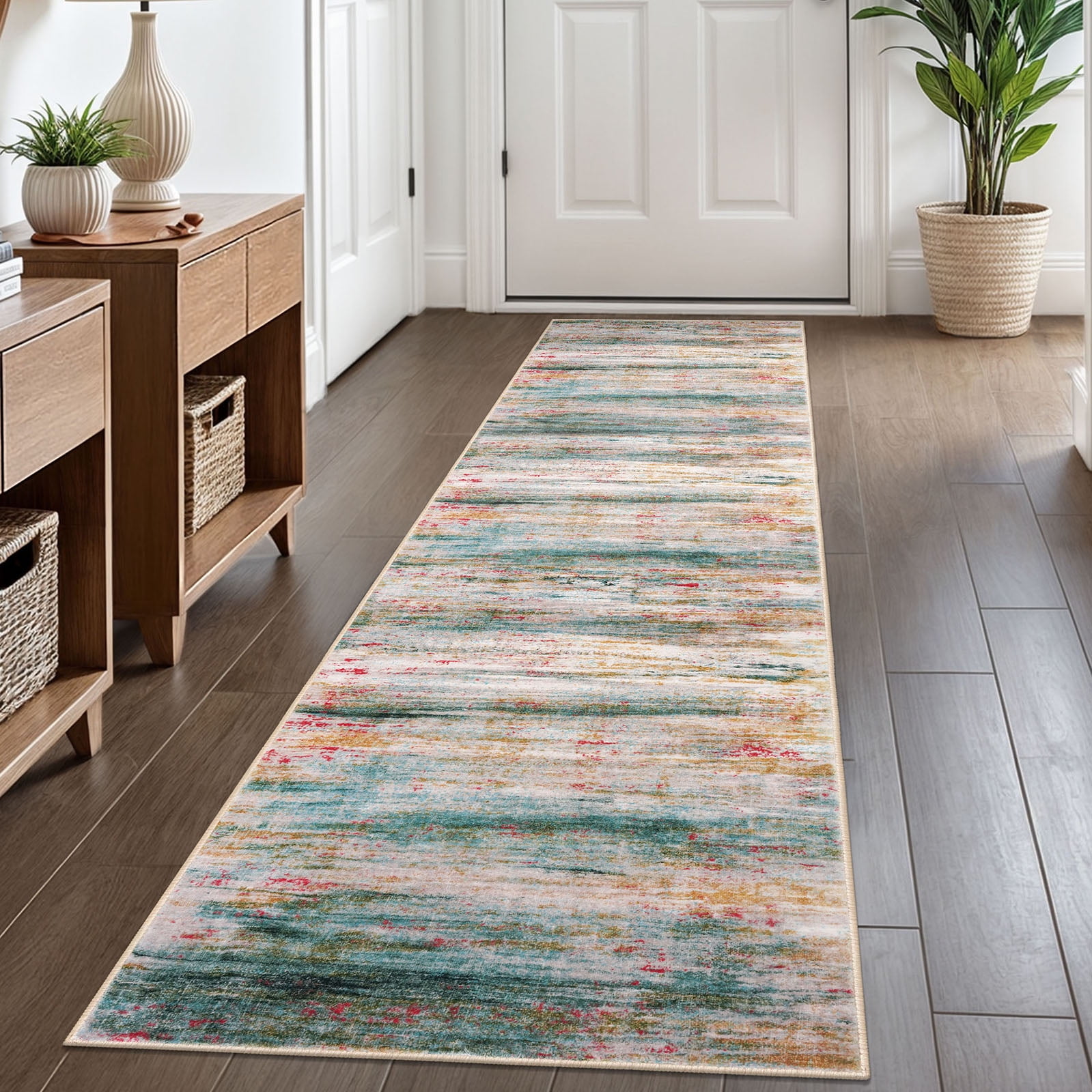 iOhouze Hallway Runner Rug, 2'x8', Washable, Soft Distressed Green ...