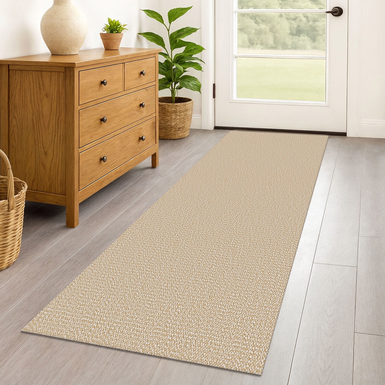 iOhouze 2x6 Beige White Cotton Polyester Runner Rug Indoor Floor Mat ...