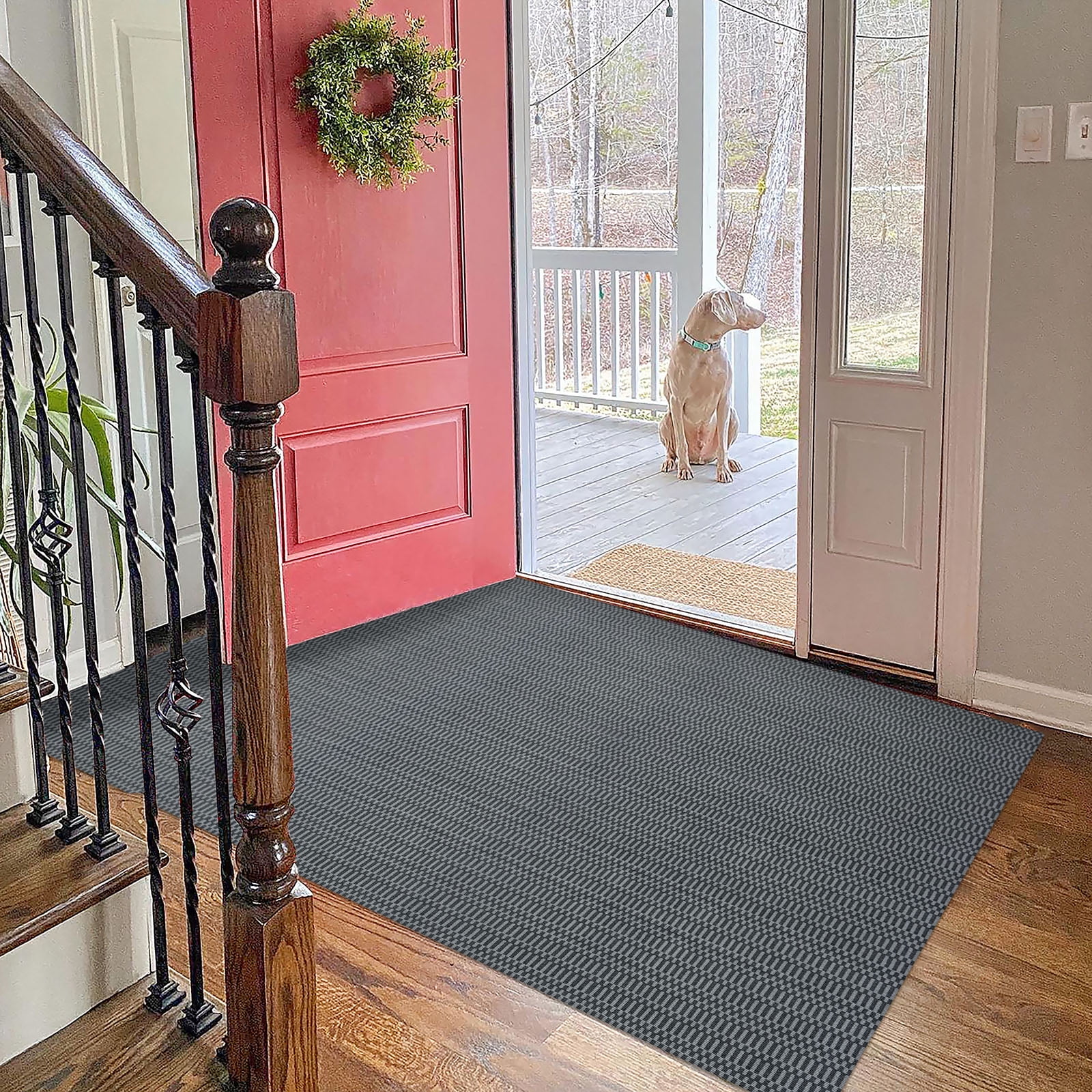 iOhouze Washable Cotton Rug 3'x5', Charcoal Grey Entryway Mat with ...