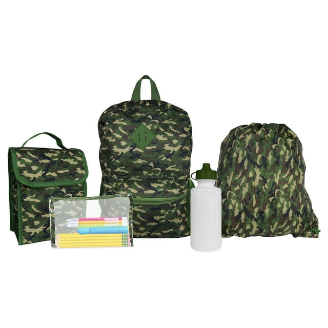 iPack Kids Camo 5 Piece Backpack Set with Lunch Bag, Waterbottle, Cinch ...
