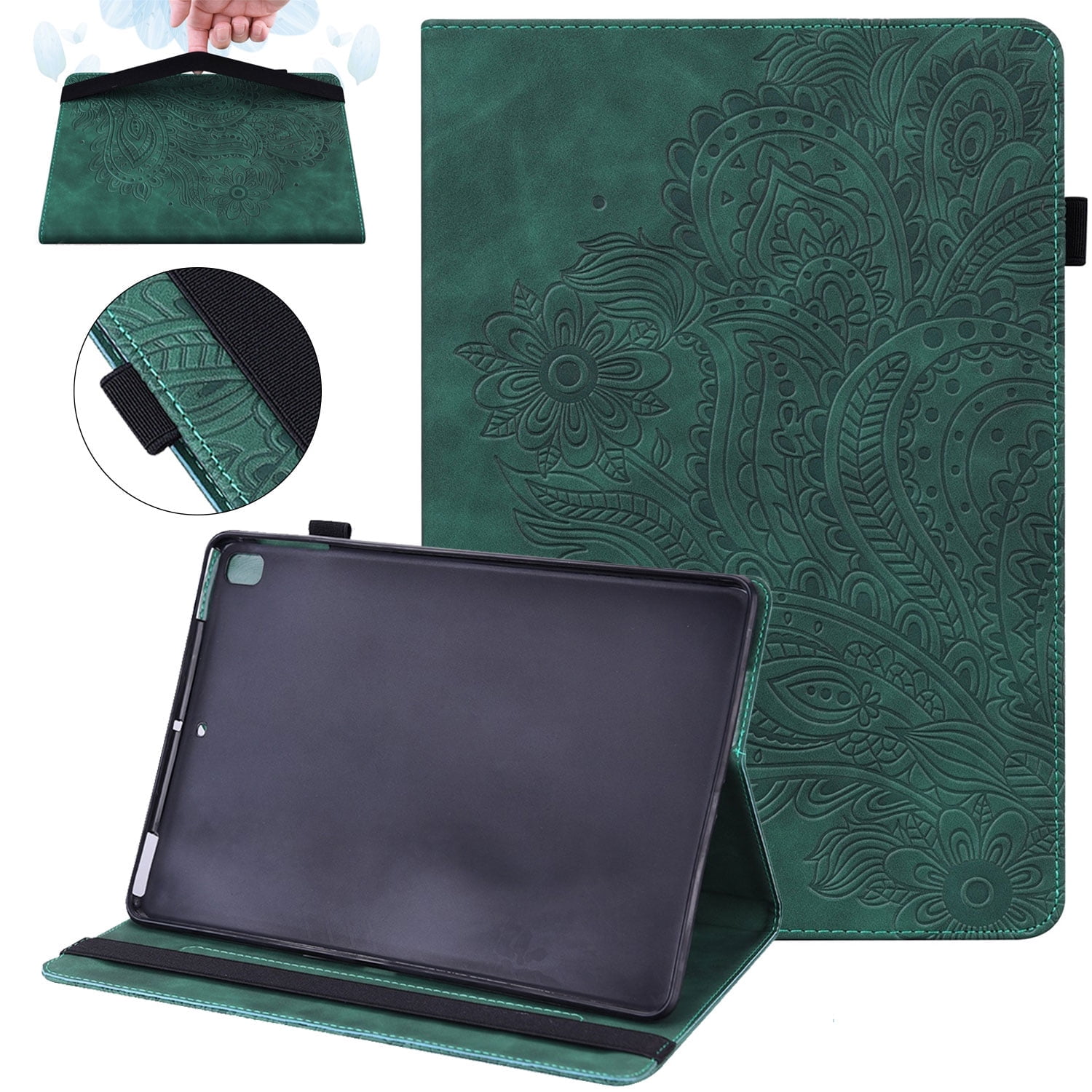 iPad 10th Generation Case 10.9 inch 2022, TECH CIRCLE 3D Embossed Flower PU Leather Flip Folio ...