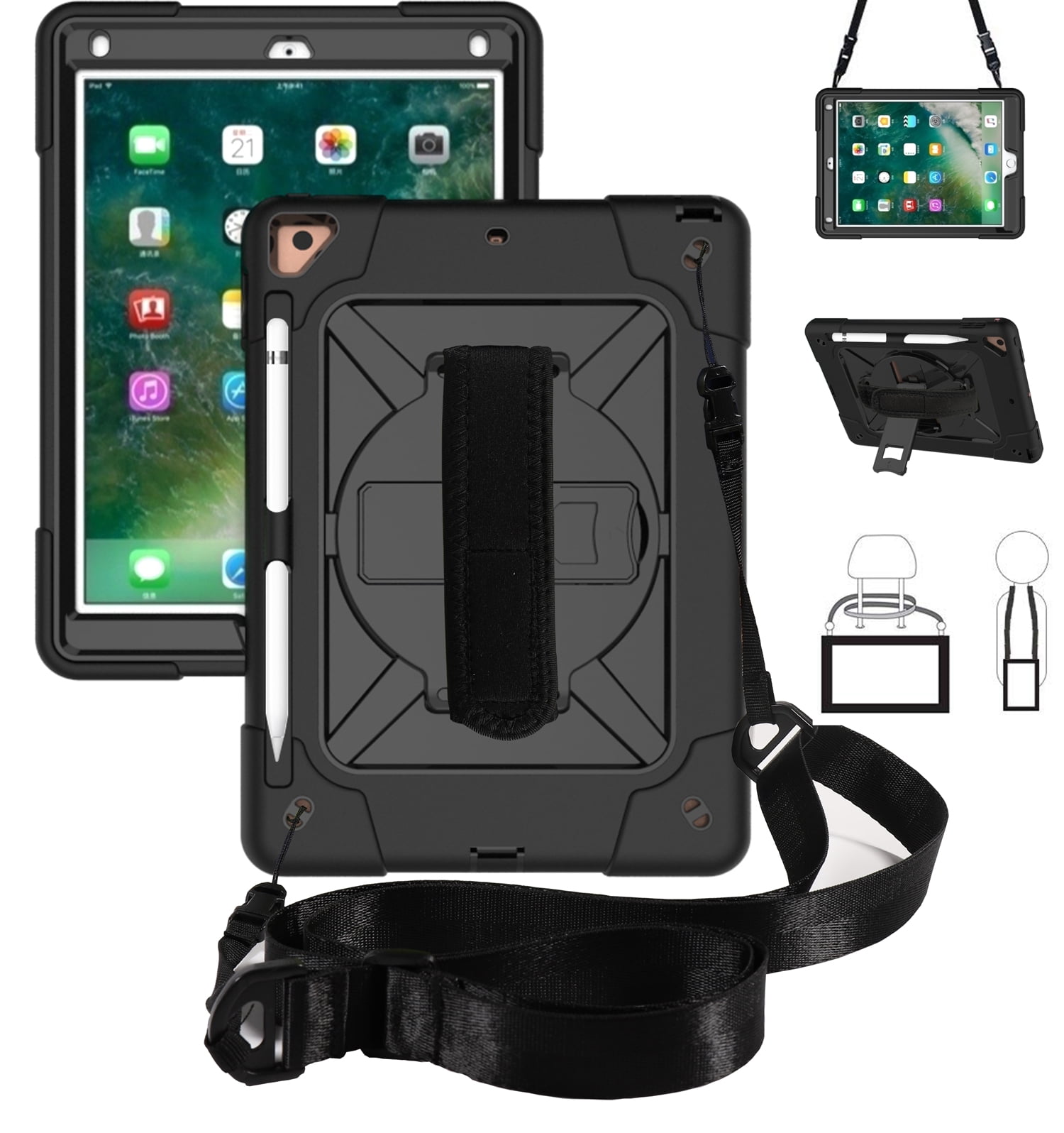 iPad 9.7 Case 2017 2018,Hybrid Shockproof Rugged Heavy Duty Full-Body ...