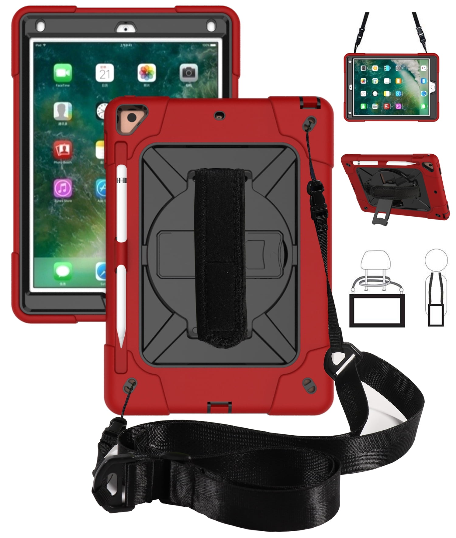 iPad 9.7 Case 2017 2018,Hybrid Shockproof Rugged Heavy Duty Full-Body Drop Protection Stand Kids ...