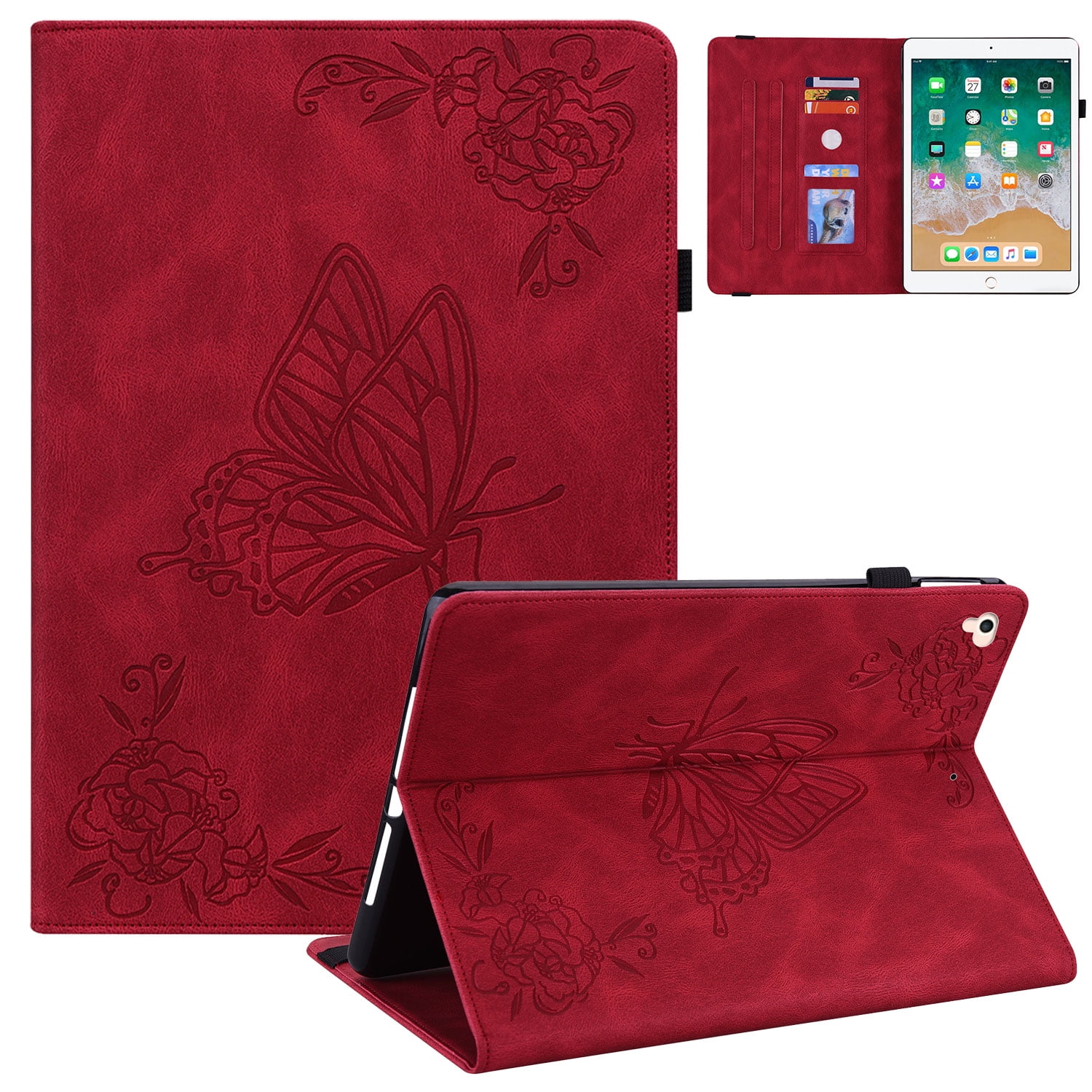 iPad 9.7 Case 2018/2017, iPad Air 1 2 Case, Allytech Butterfly Embossed Shock Absorption ...