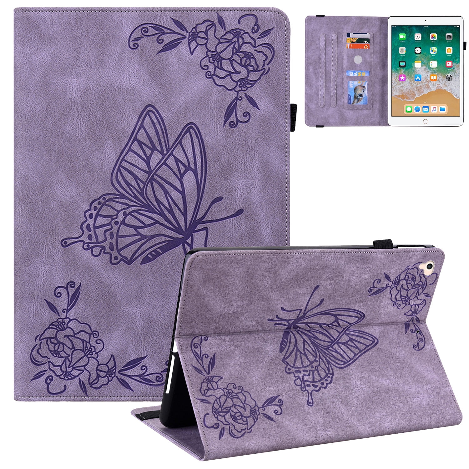 iPad 9.7 Case 2018/2017, iPad Air 1 2 Case, Allytech Butterfly Embossed Shock Absorption ...