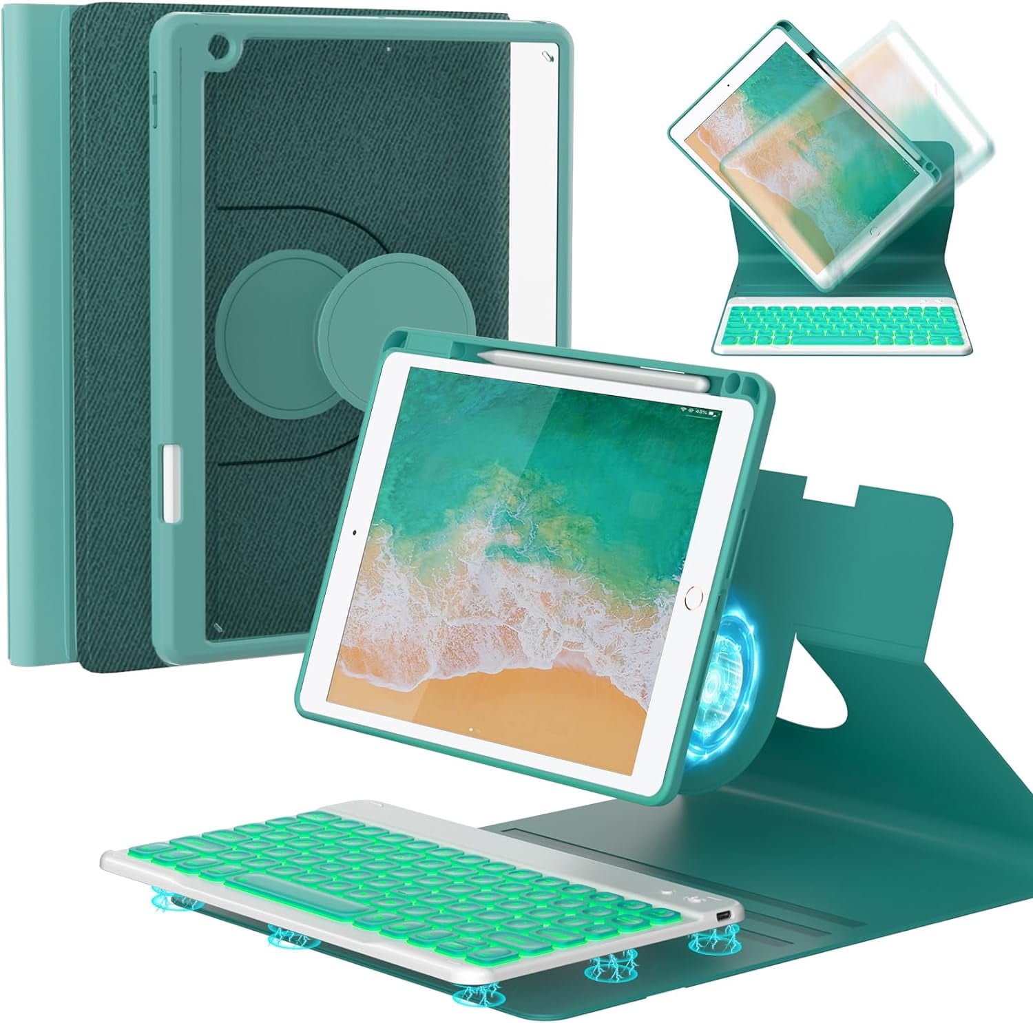 iPad 9.7 inch 5th 6th Generation Case with Keyboard, 360°Rotatable iPad ...