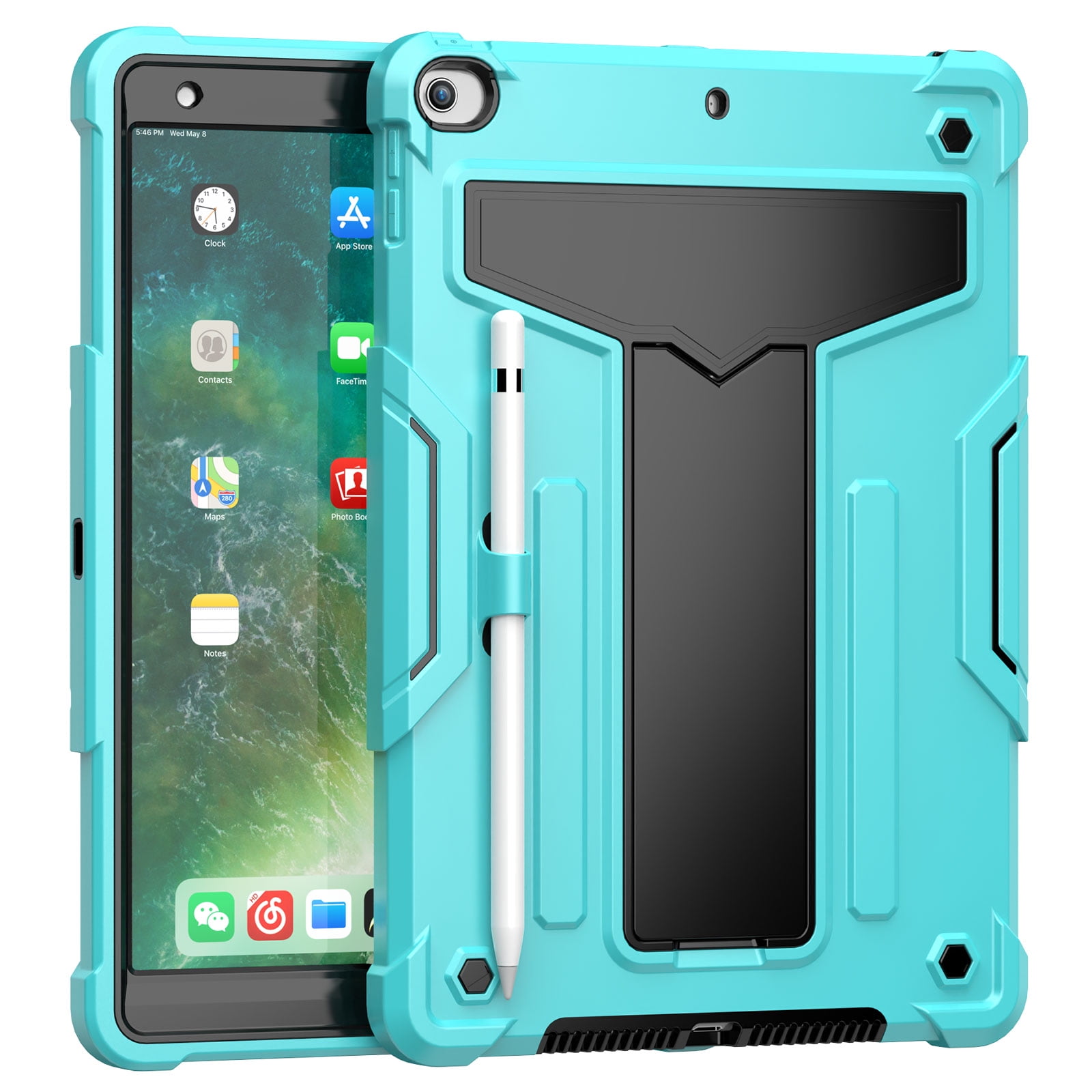 for iPad 9th/8th/7th Generation Case with Pencil Holder & Kickstand, Shockproof Drop Proof Kids ...