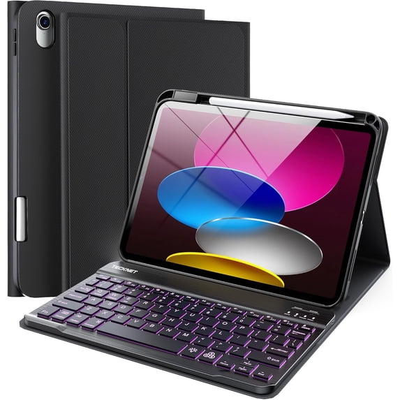 for iPad A16 11th/10th Generation Case with Keyboard, 7 Color Backlight ...