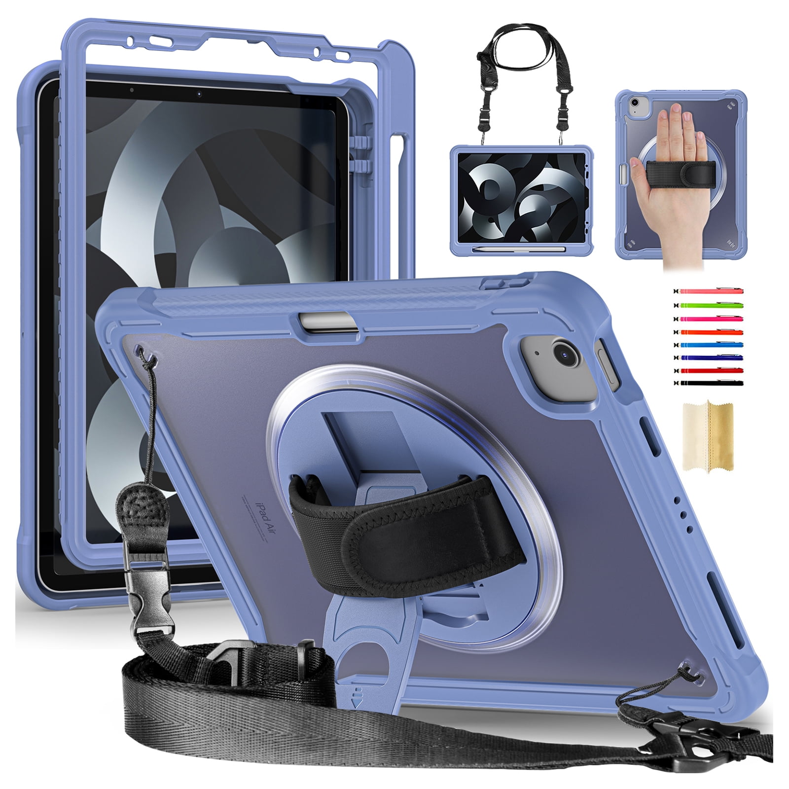 for iPad Air 11 Inch 2024 Rugged Case, 360 Rotating Hand Strap Stand ...