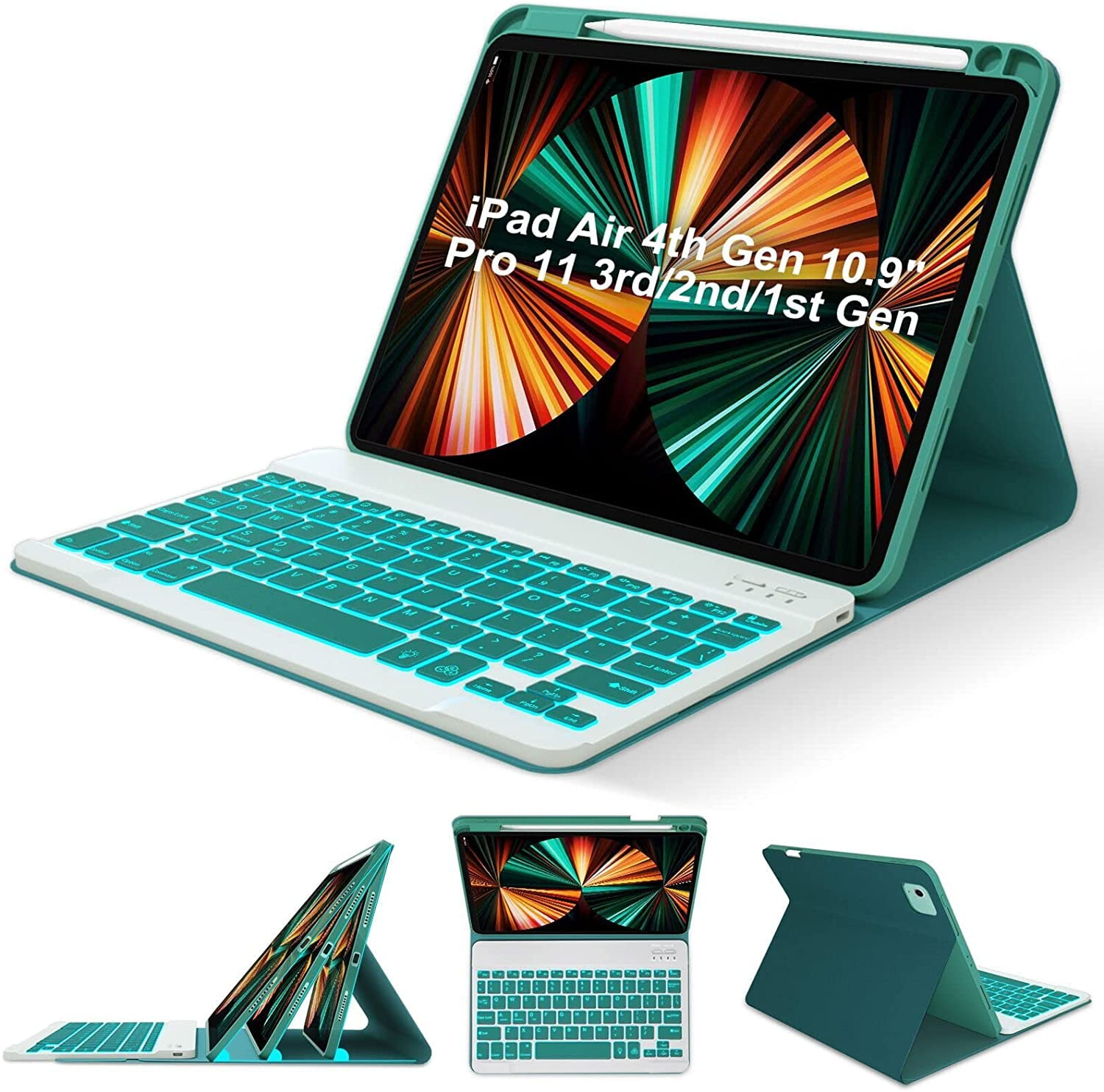 "Backlit Wireless Keyboard iPad Case, Auto Sleep-Wake, Pencil Holder ...