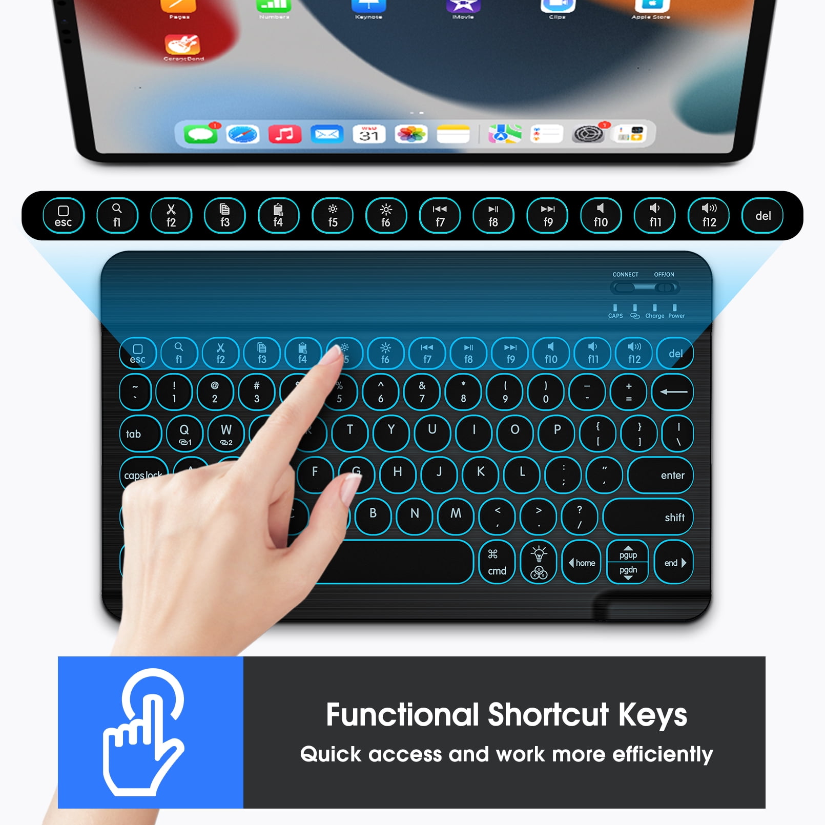 iPad Keyboard, Wireless Bluetooth 7-Color Backlit Slim Keyboard for ...