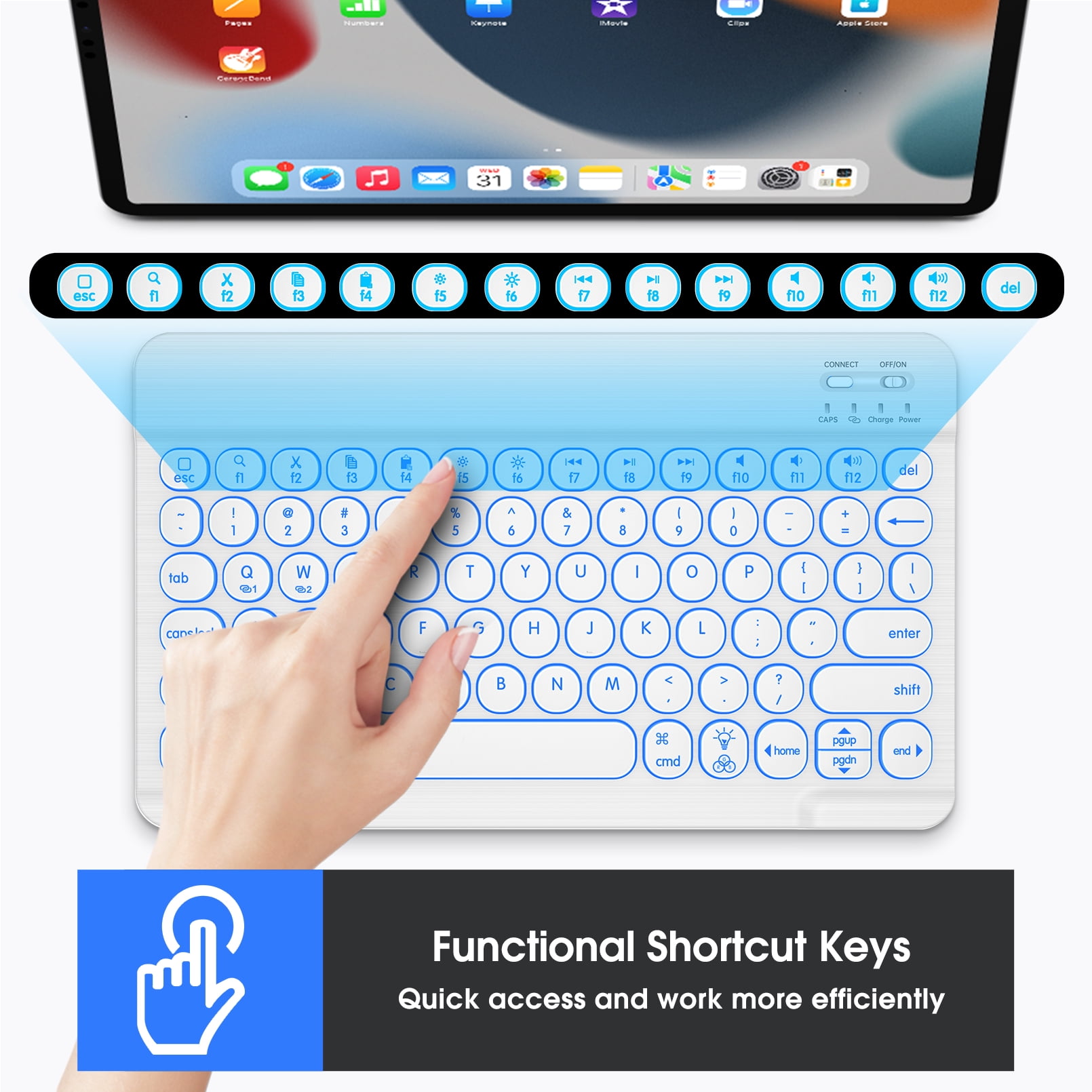 Bluetooth Keyboard, Ultra-Slim Wireless Keyboard Quiet Portable Design ...