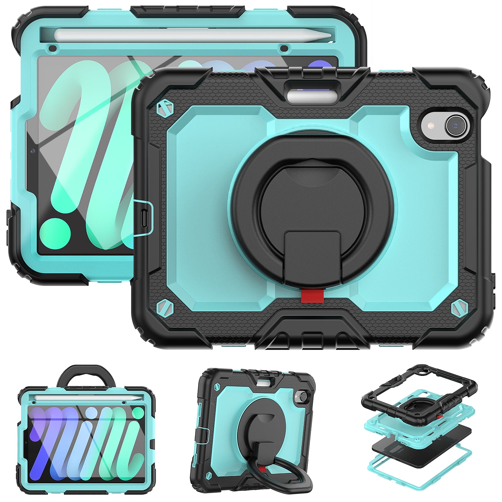 iPad Mini 6 Case 2021, Dteck 360 Rotating Heavy Duty Shockproof with ...