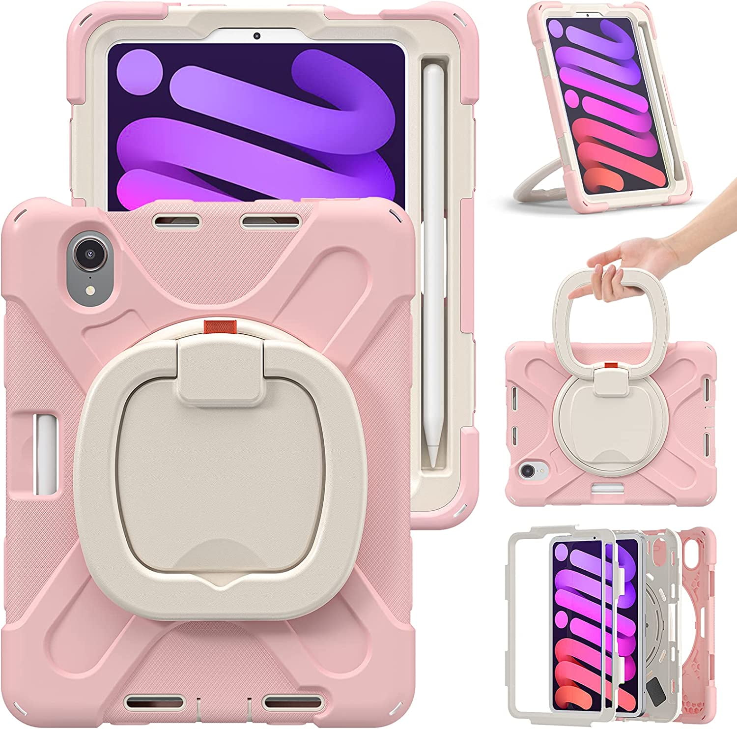 iPad Mini 6 Case 6th Generation 360°Rotatable Stand with Shoulder Strap ...