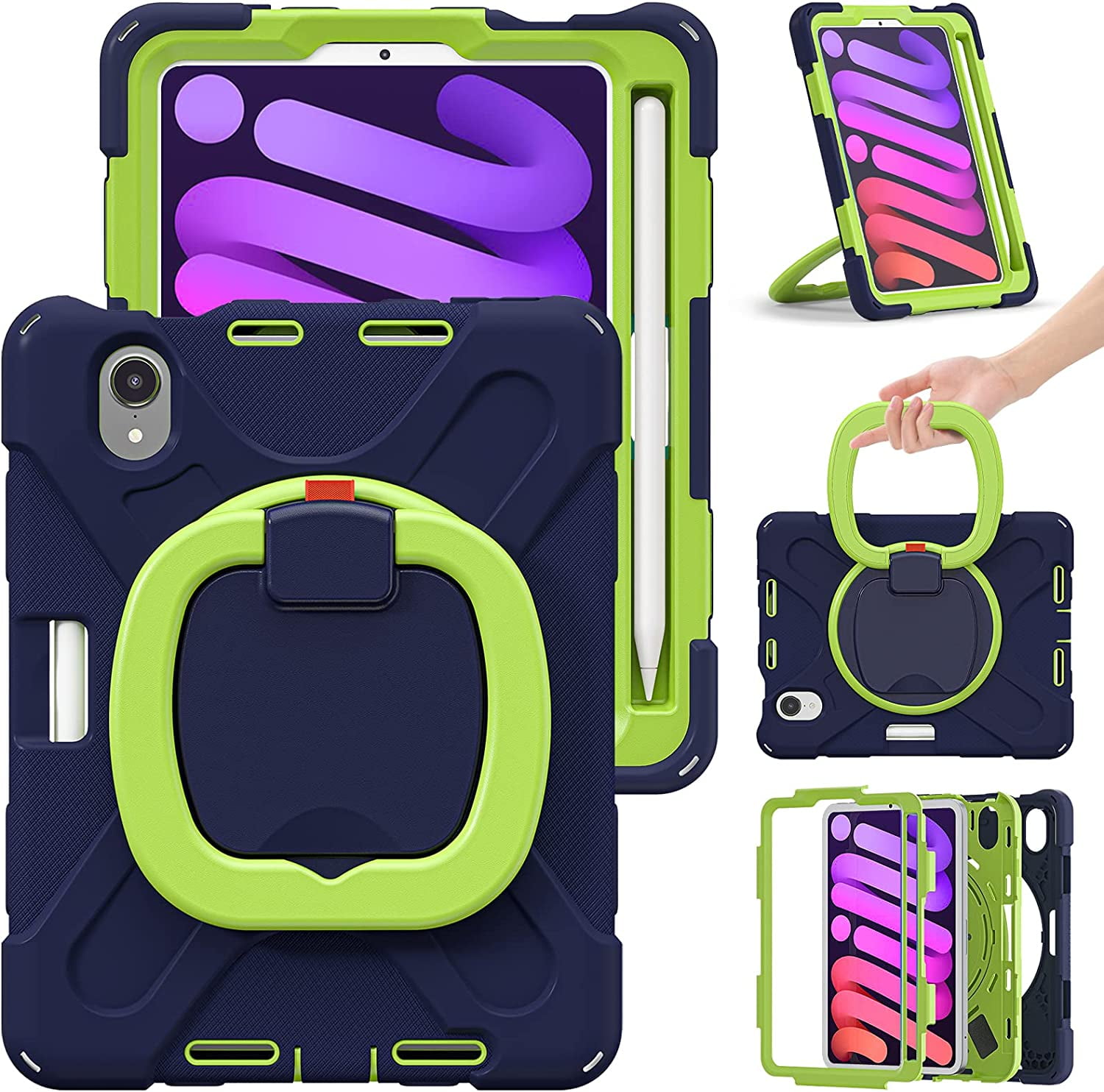 iPad Mini 6 Case 6th Generation 360°Rotatable Stand with Shoulder Strap ...