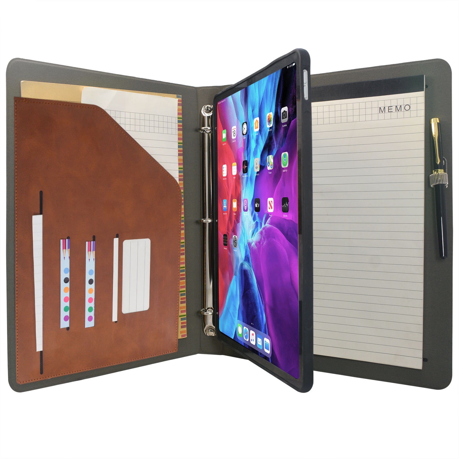 iPad Organizer Portfolio Case with 3-Ring Binder, Binder Padfolio File ...