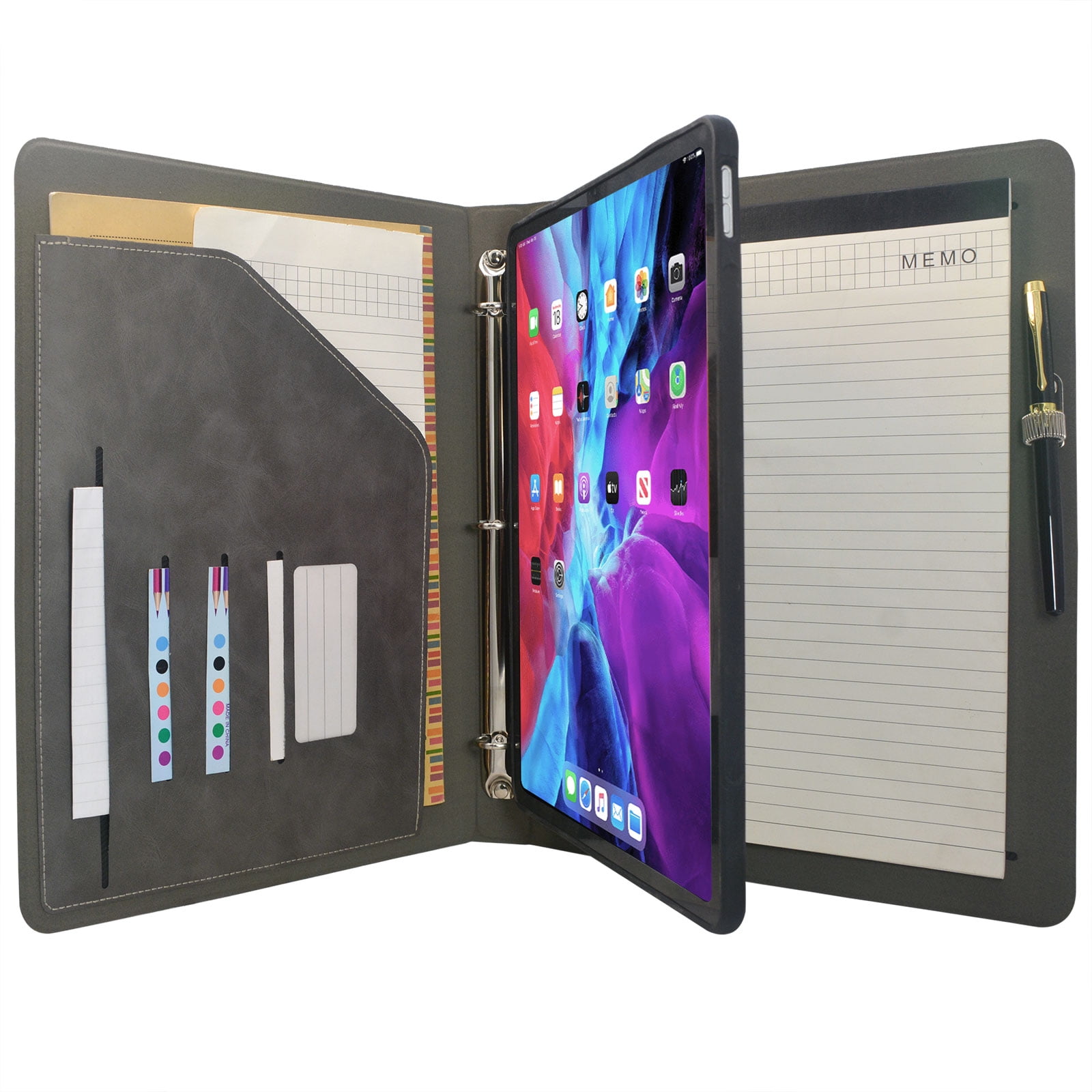 iPad Organizer Portfolio Case with 3-Ring Binder, Binder Padfolio File ...