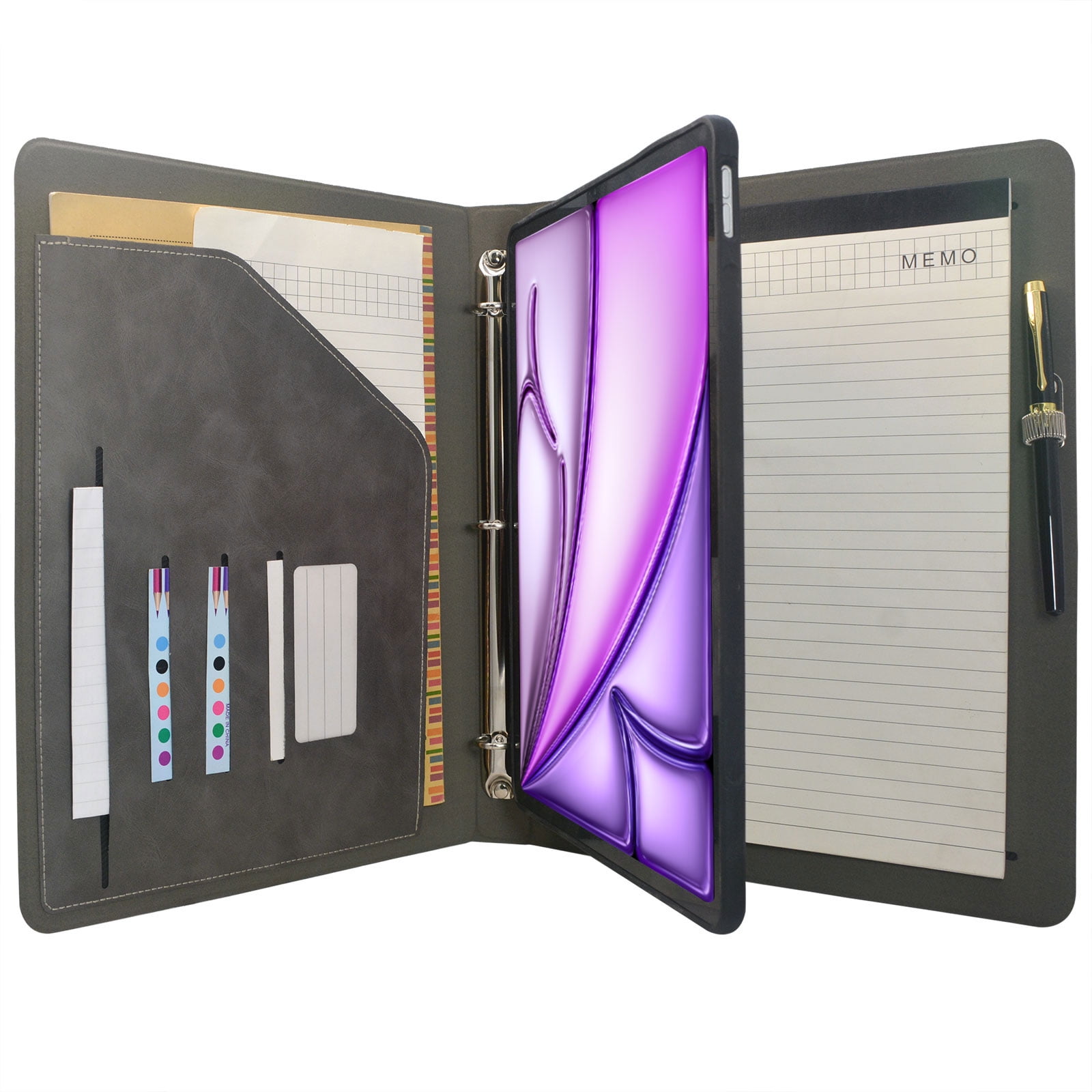 iPad Organizer Portfolio Case with 3-Ring Binder, Binder Padfolio File ...