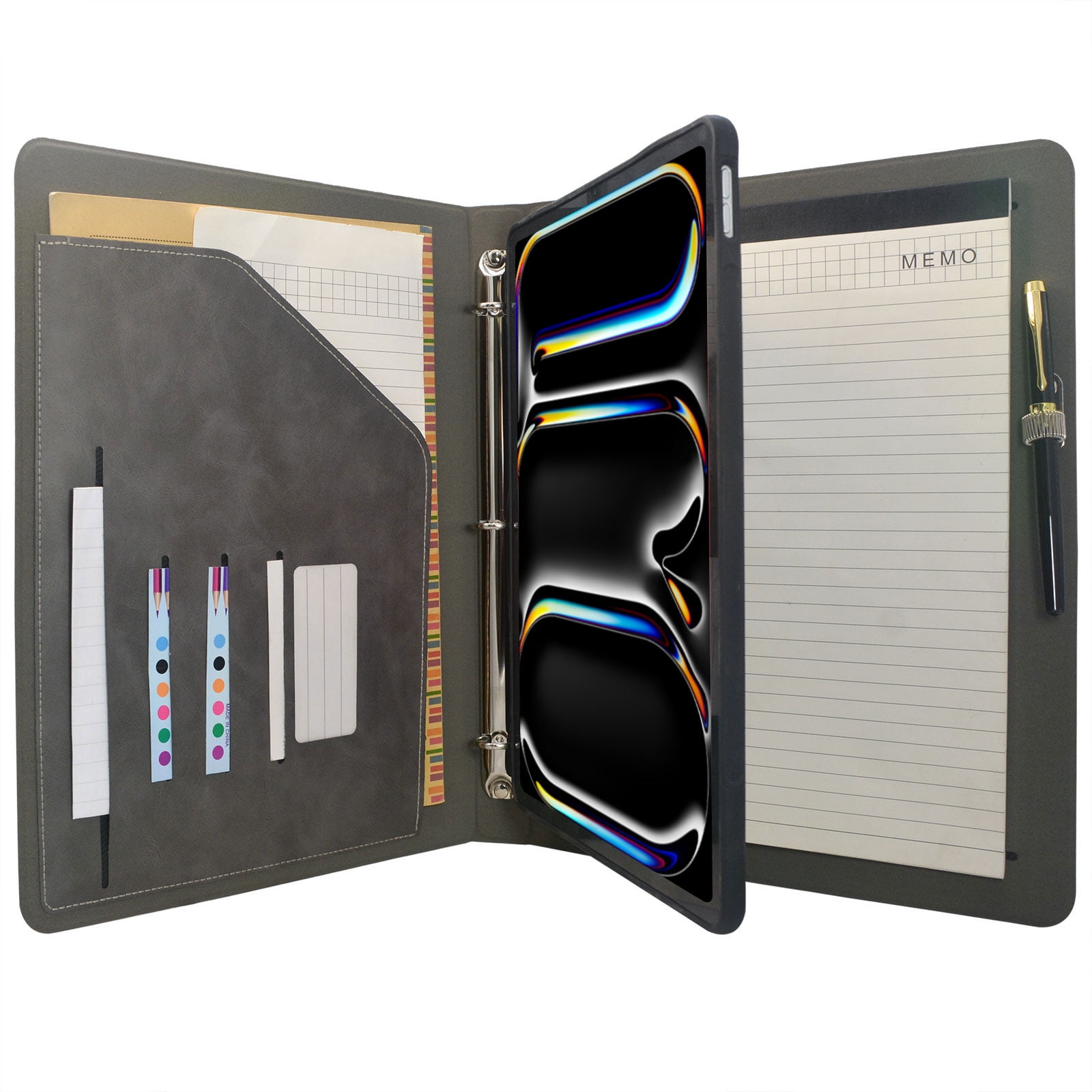 iPad Organizer Portfolio Case with 3-Ring Binder, Binder Padfolio File ...
