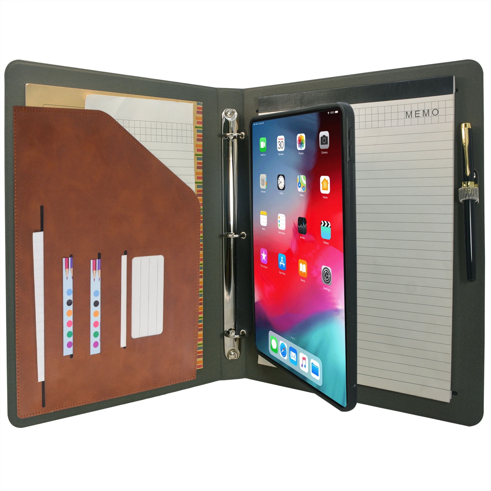 iPad Organizer Portfolio Case with 3-Ring Binder, Binder Padfolio File ...