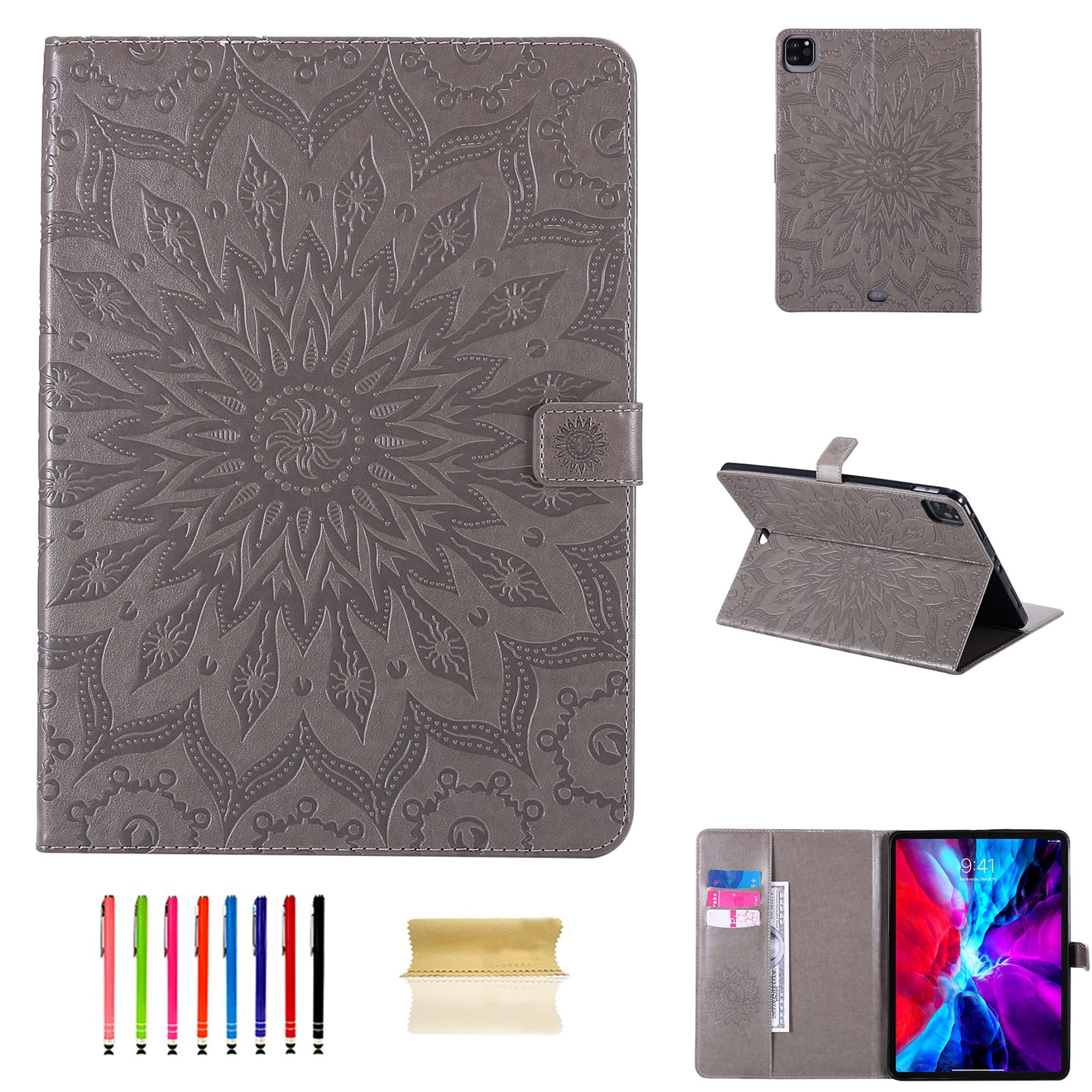 iPad Pro 12.9 inch 4th Generation 2020 & 2018 Case, Dteck Slim Fit Embossed Flower Pattern PU ...